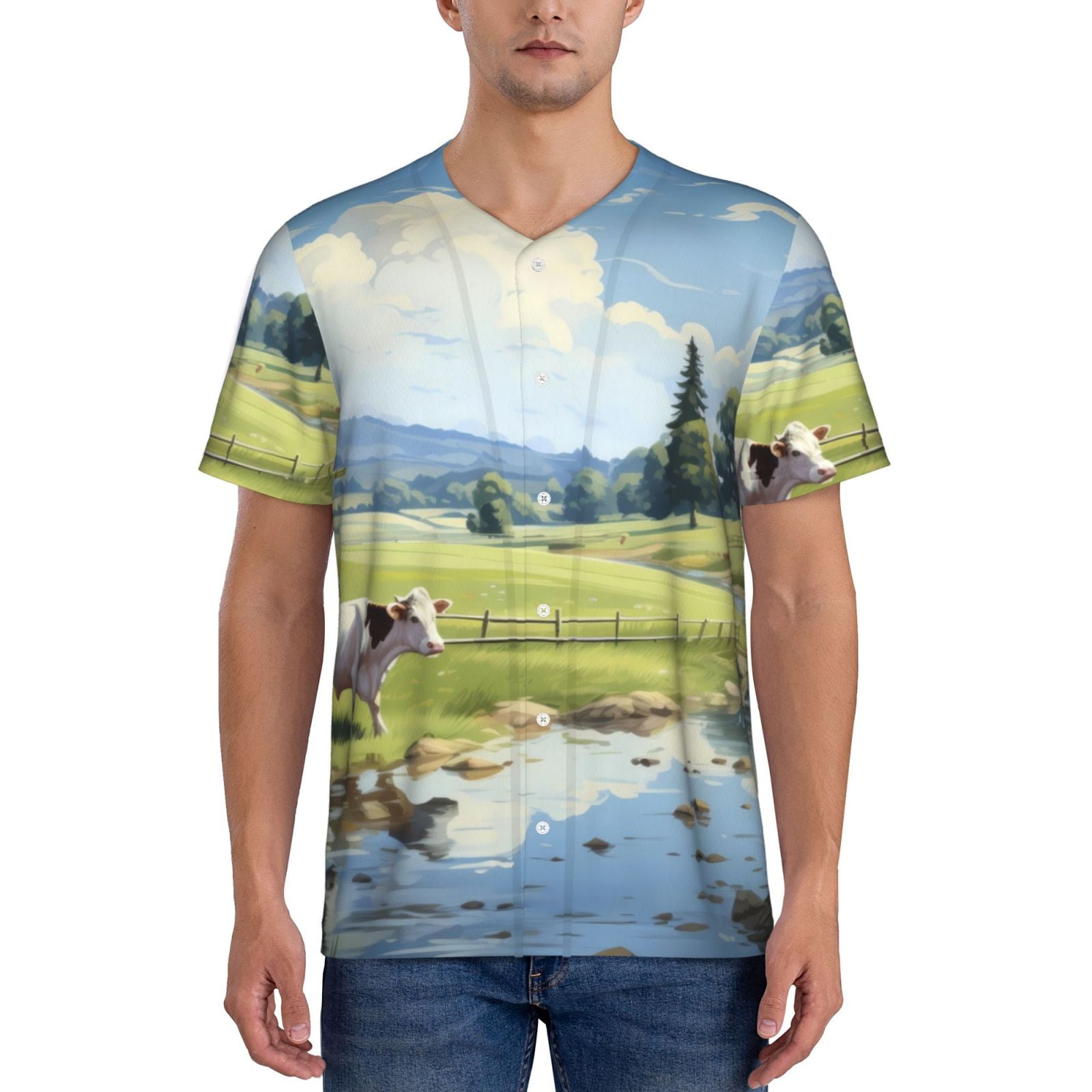 Easygdp Pasture Cow Mens T-Shirts Baseball Vintage Fashionable ...