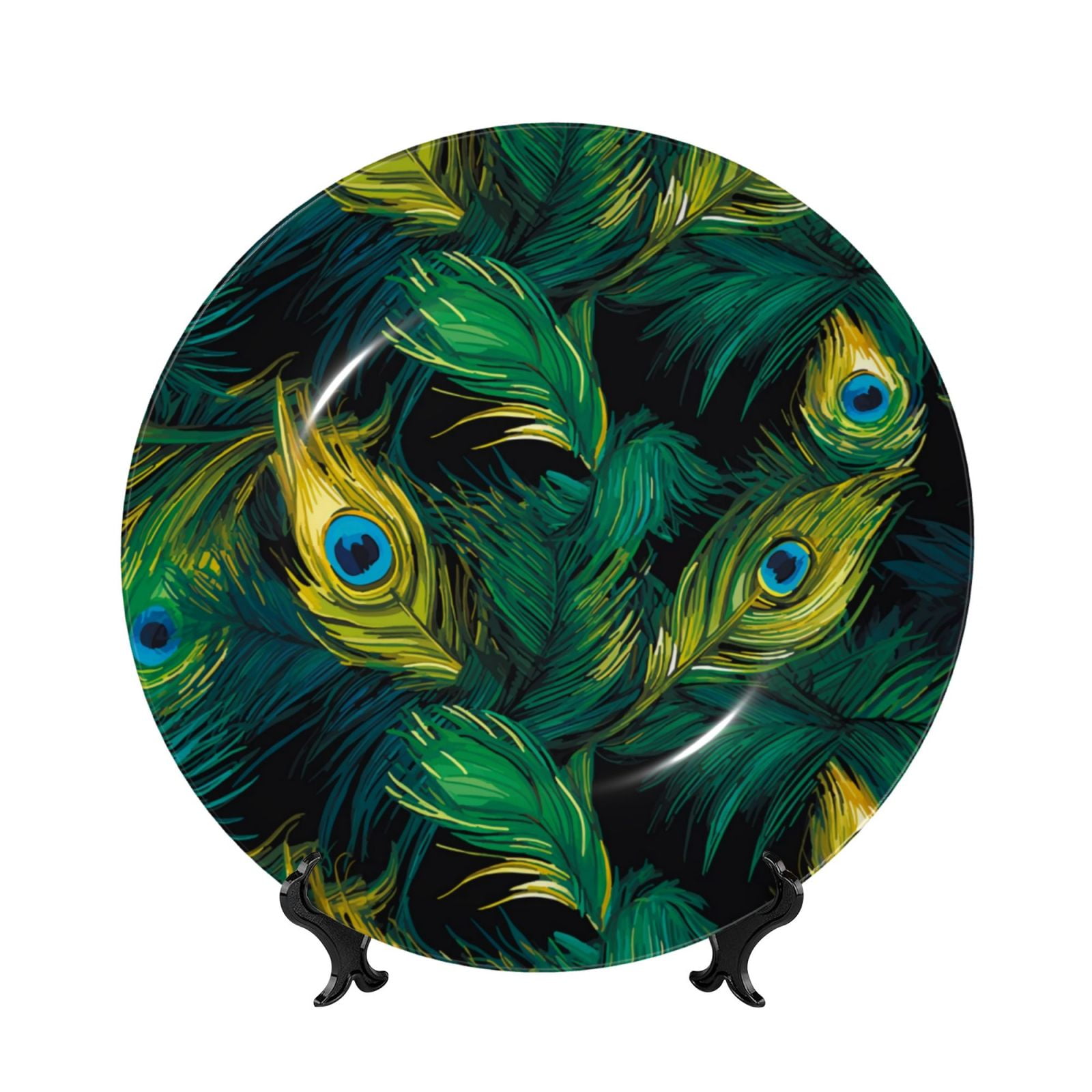 Easygdp Peacock Feathers2 Bone China Decorative Plate Ceramic Dinner ...
