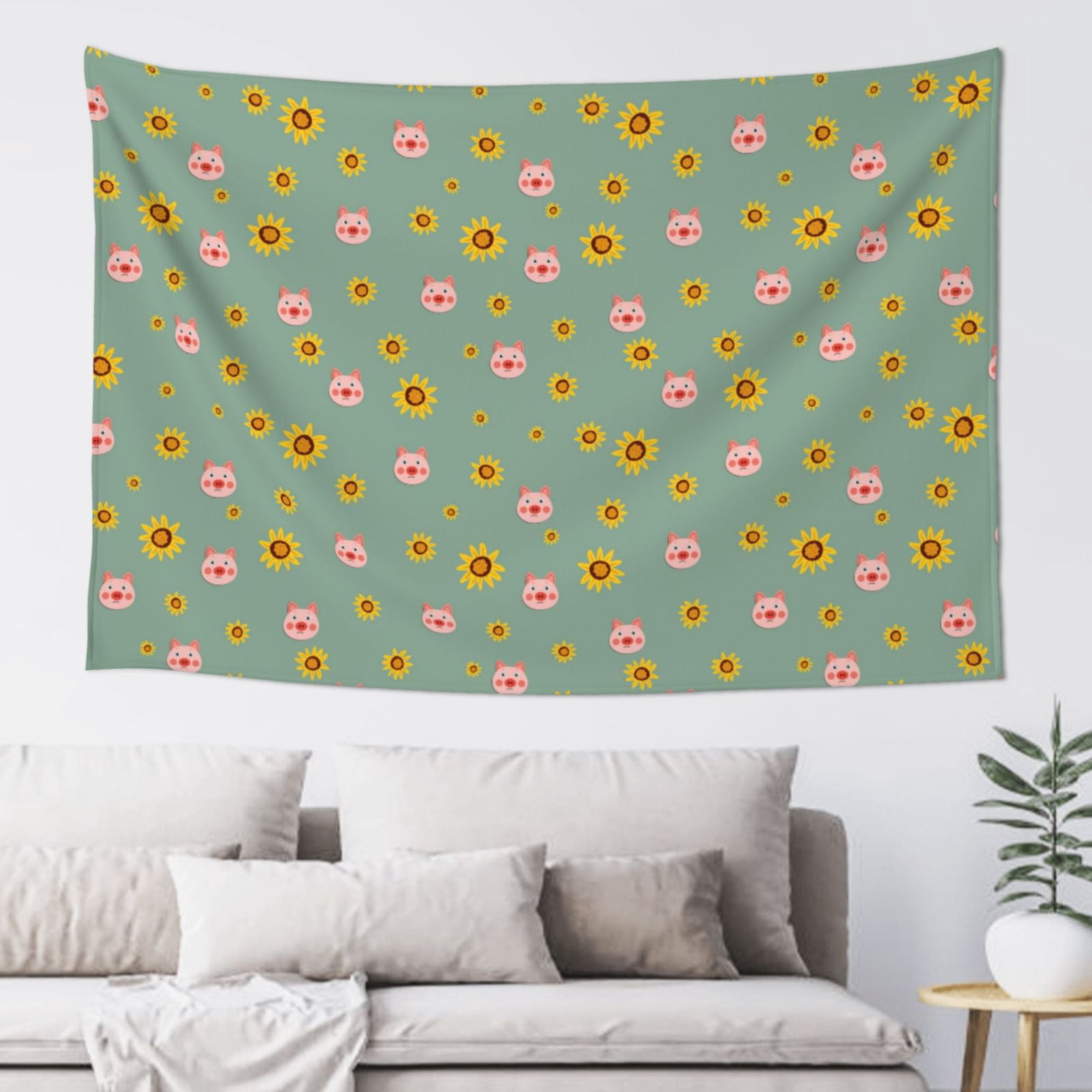 Easygdp Pig Face With Sunflower Tapestry Wall Hanging, Wall Tapestries ...