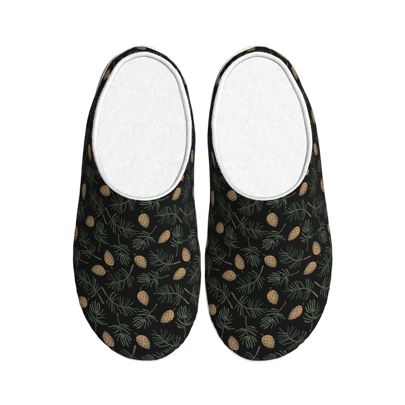 Easygdp Pine Cone Woodland Pattern Slippers for Women Mens Winter Warm ...