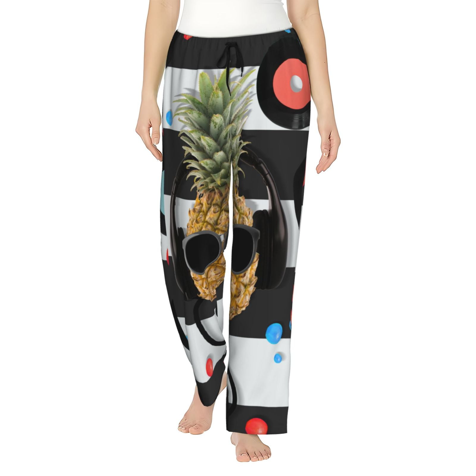 Easygdp Pineapple With Black Glasses Women's Drawstring Pajama Pants ...