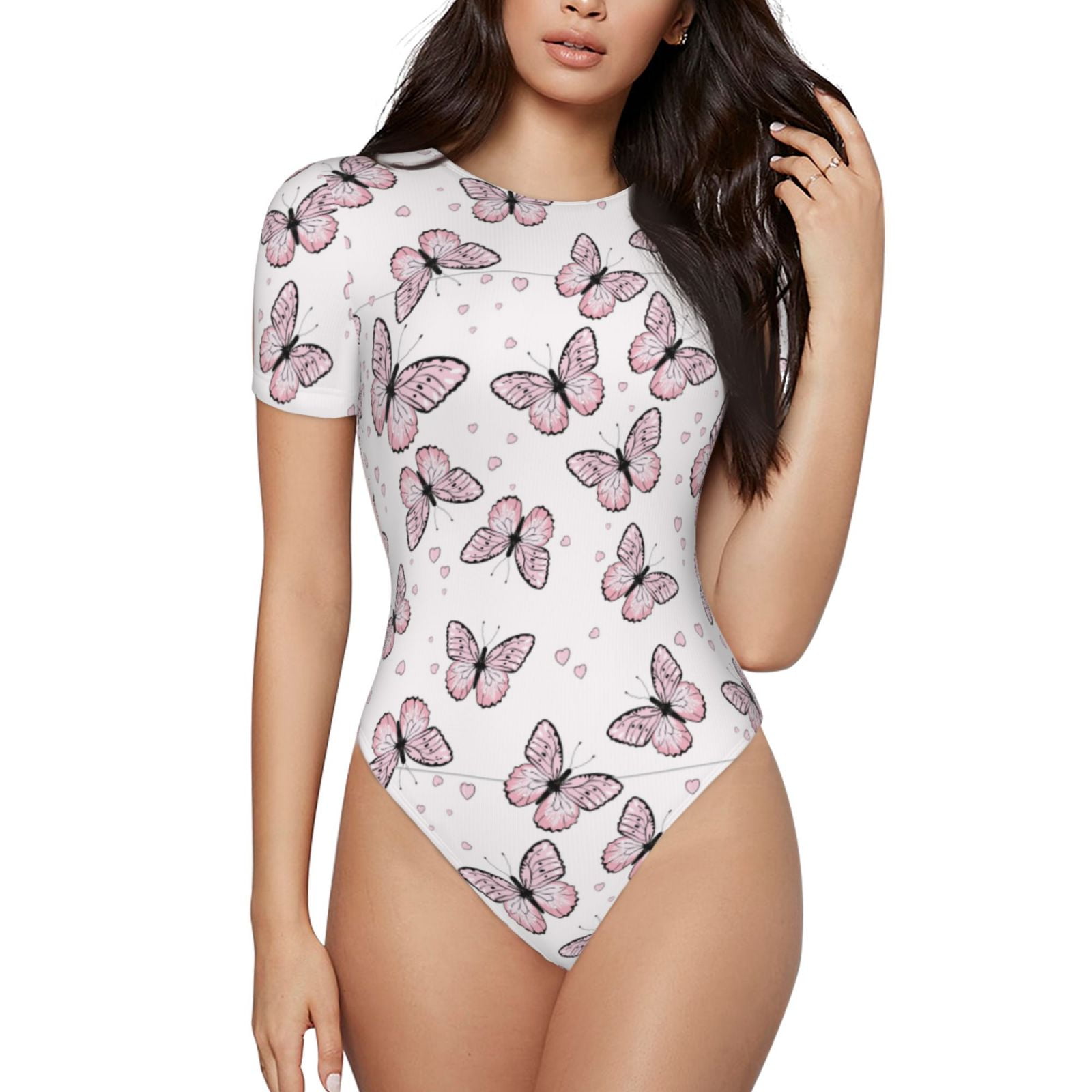Easygdp Pink Butterflies 2 Womens One Piece Swimsuit Slim Fit Crew