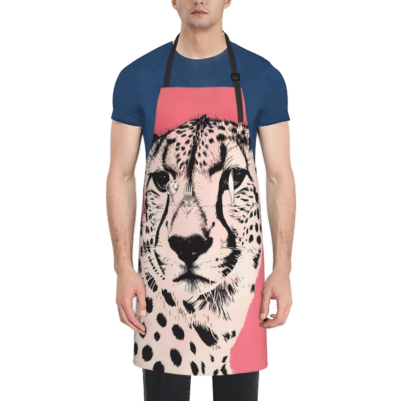 Easygdp Pink Cheetah Art Waterproof Apron with Pockets Adjustable ...
