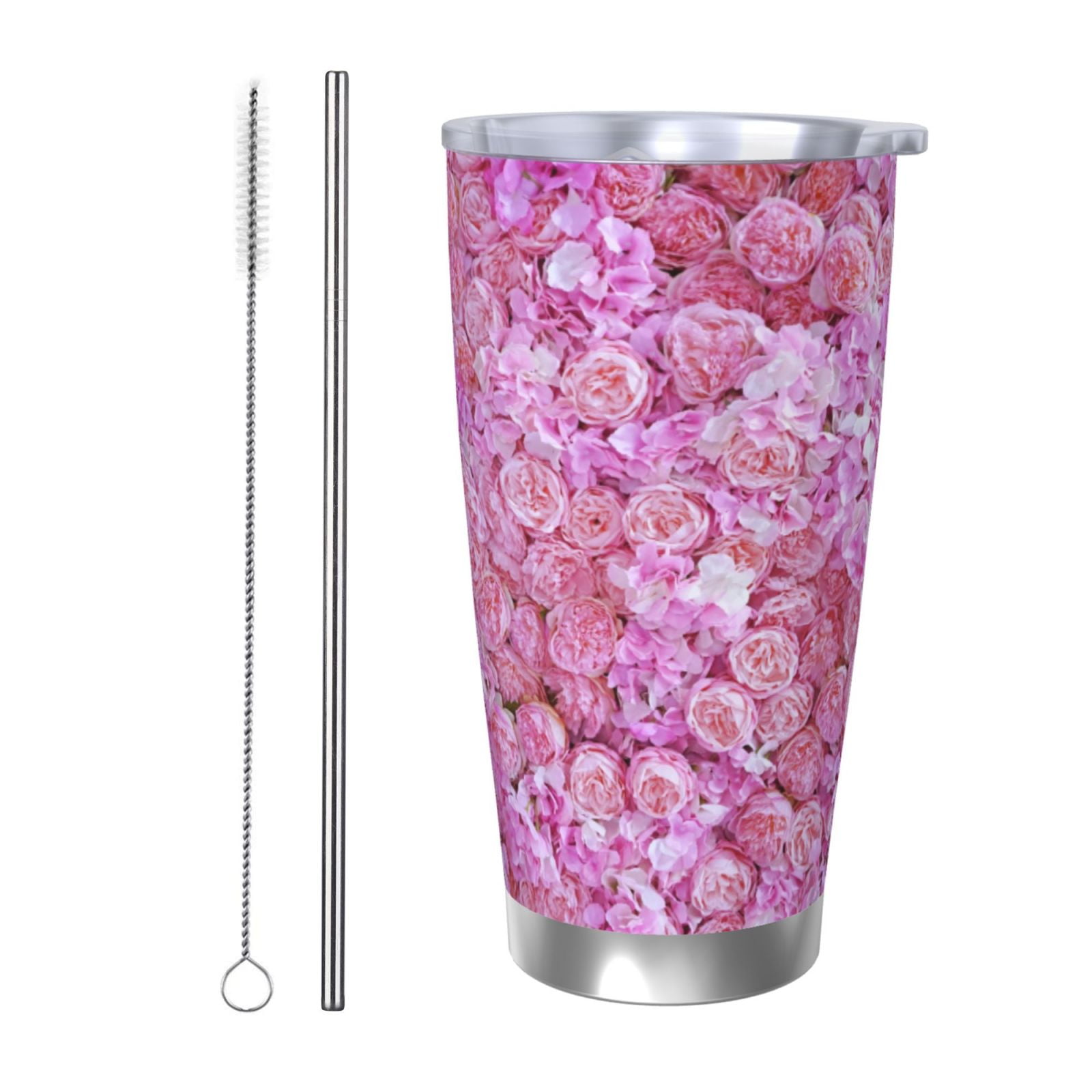 Easygdp Pink Roses Print 20oz Stainless Steel Vacuum Insulated Double ...
