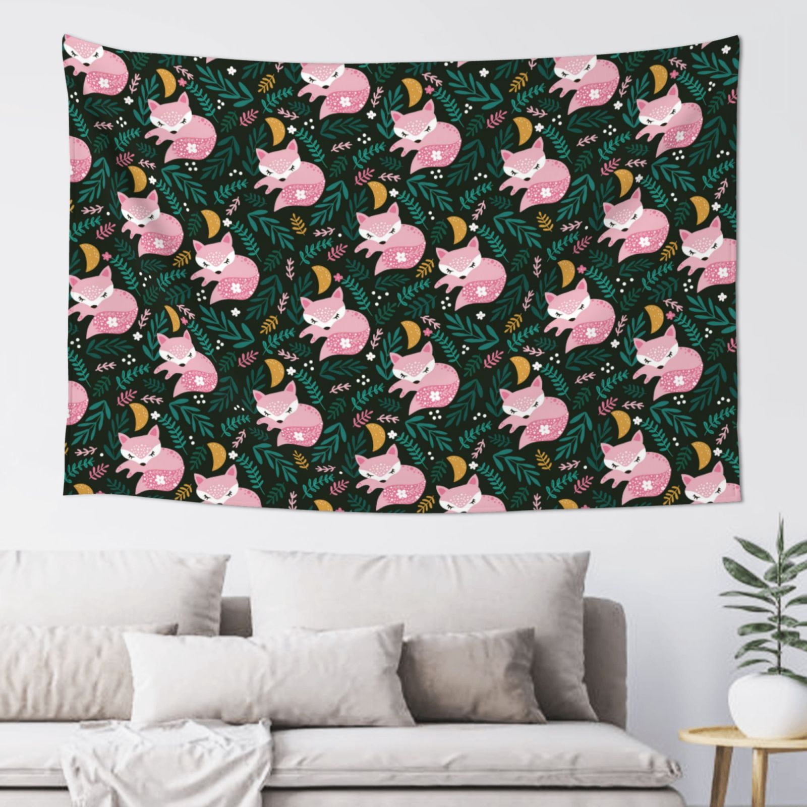 Easygdp Pink Sleeping Fox Tapestry Wall Hanging, Wall Tapestries for ...