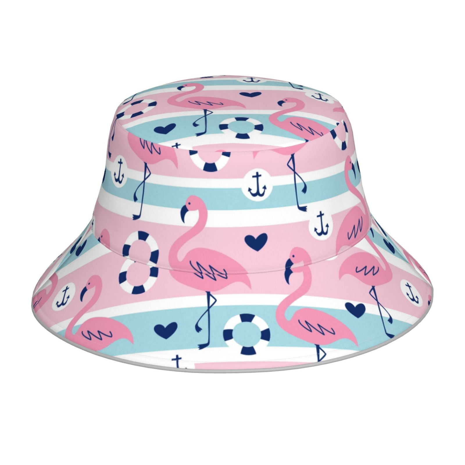 Easygdp Pink Striped Flamingo Double-Sided Reflective Fisherman Hat for ...