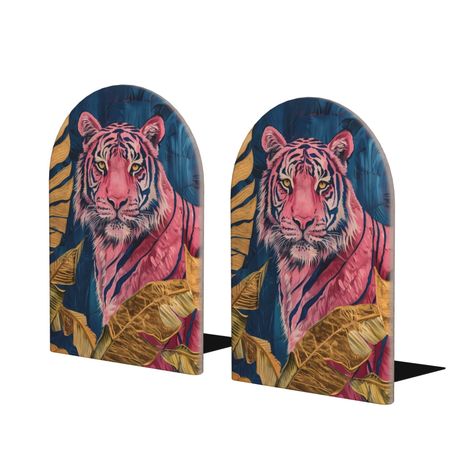 Easygdp Pink Tiger Gold Leaves 2 Pcs Bookend Large Capacity Office Book ...