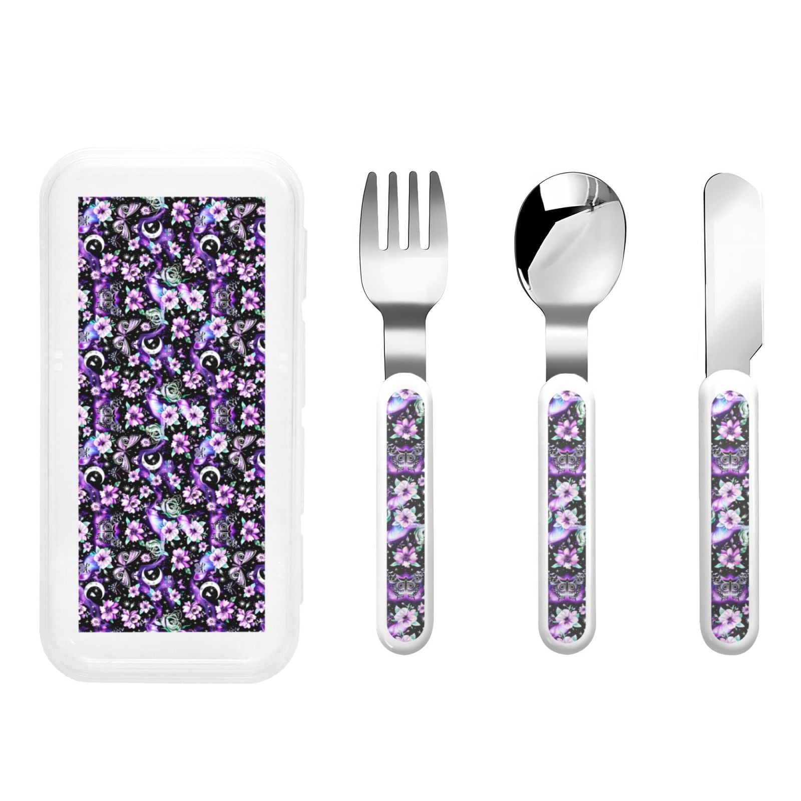 Easygdp Pink purple rainbow flower butterfly 3-Piece Flatware Set Kids ...