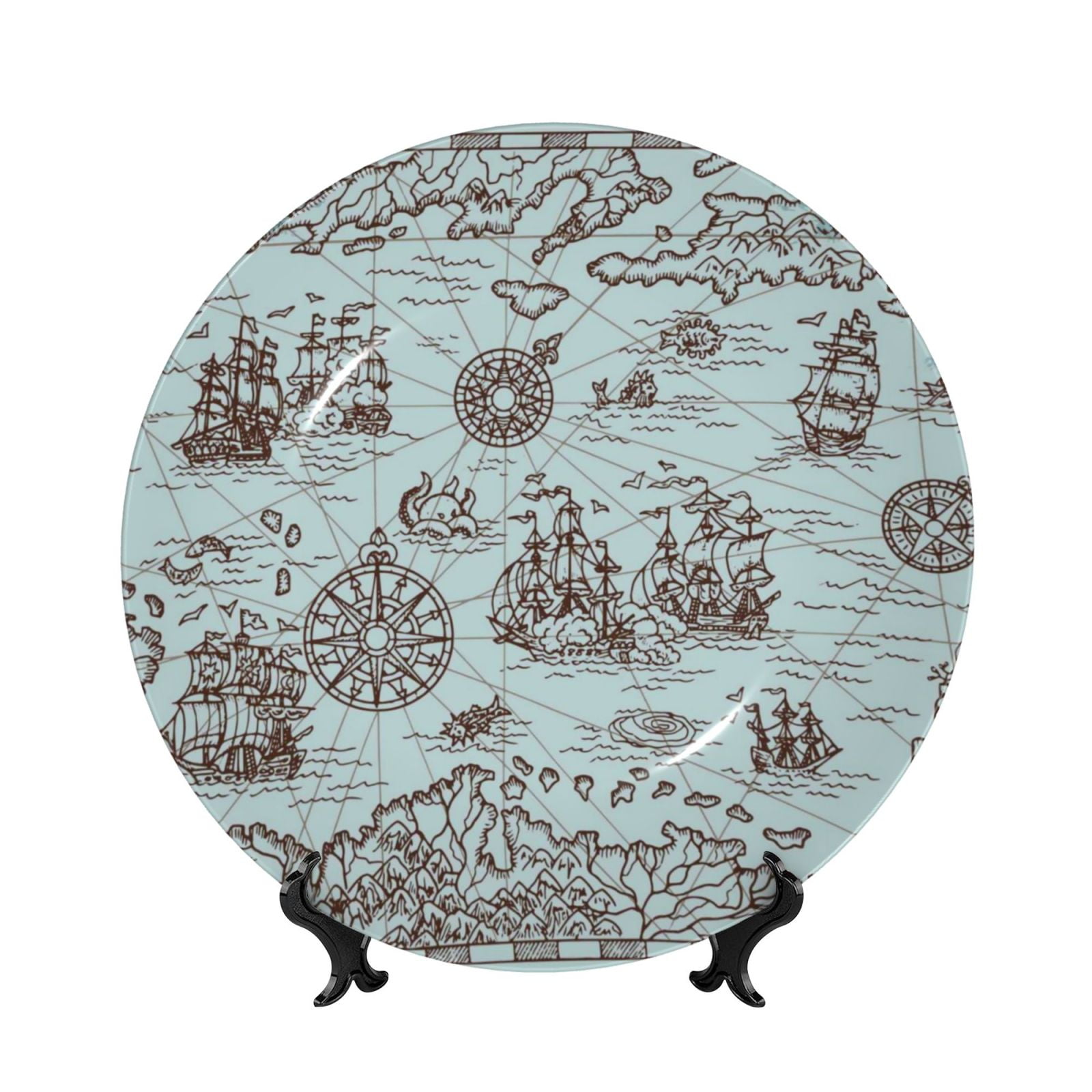 Easygdp Pirate Adventure Map Bone China Decorative Plate Ceramic Dinner ...
