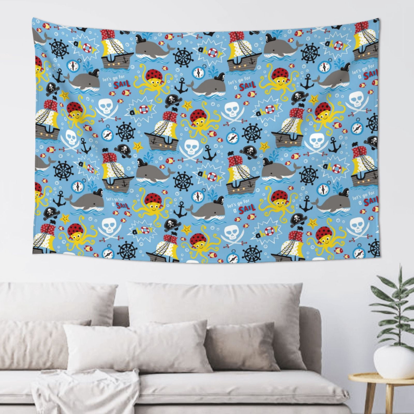 Easygdp Pirate Marine Animals Tapestry Wall Hanging, Wall Tapestries ...