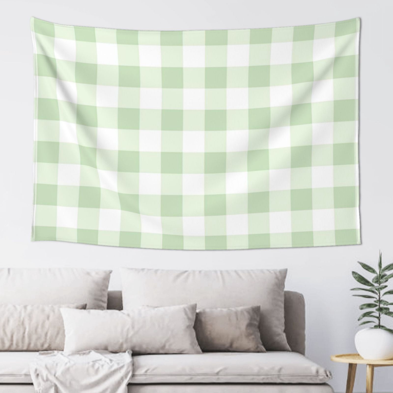 Easygdp Pistachio Green Checkboard Tapestry Wall Hanging, Wall ...