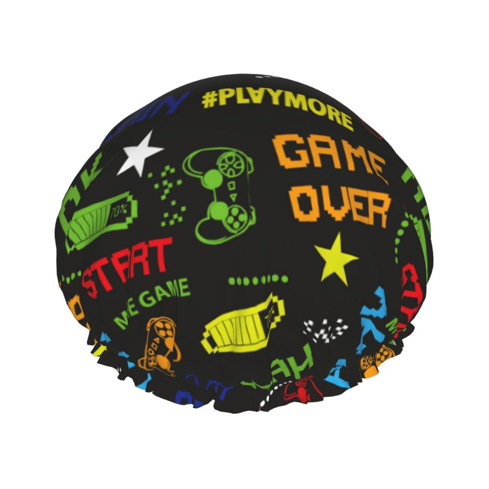Easygdp Pixel Game Shower Caps for Women, Double Waterproof Layers ...