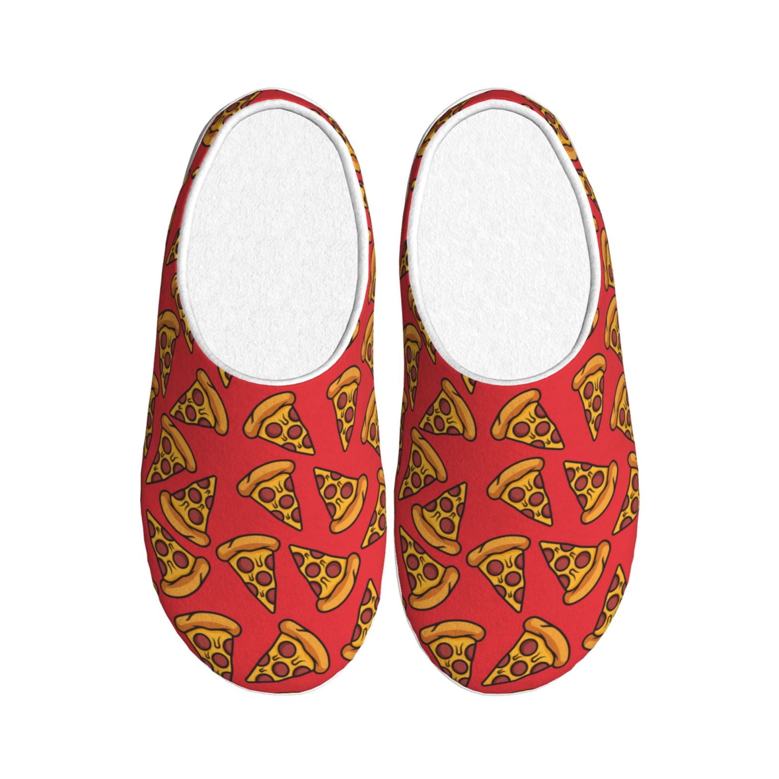 Easygdp Pizza Cartoon Slippers for Women Mens Winter Warm Home Slippers Plush Slip on House ...