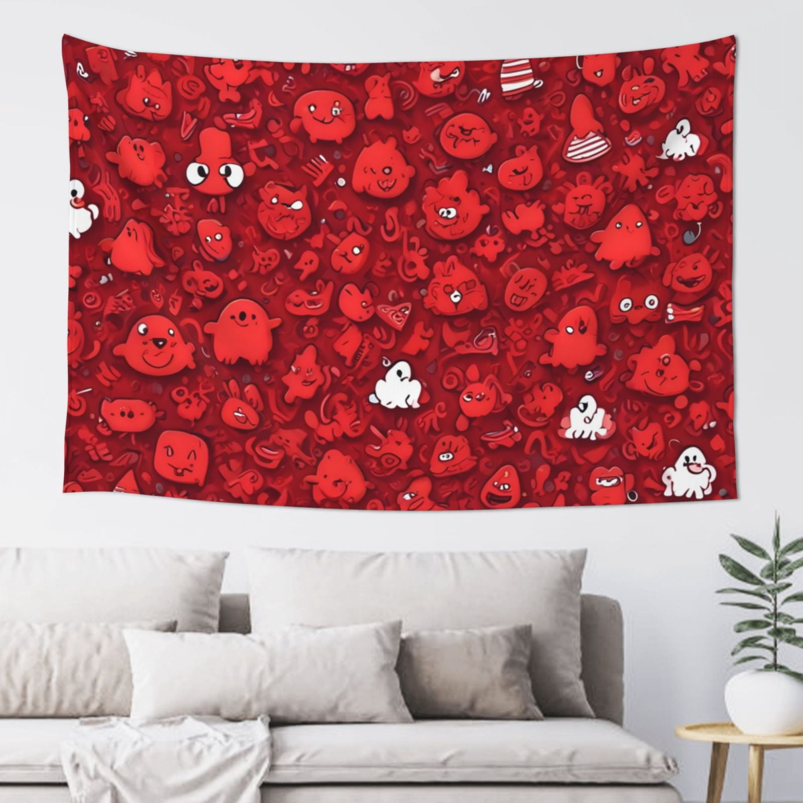 Easygdp Playful Red Cartoon Faces Tapestry Wall Hanging, Wall ...