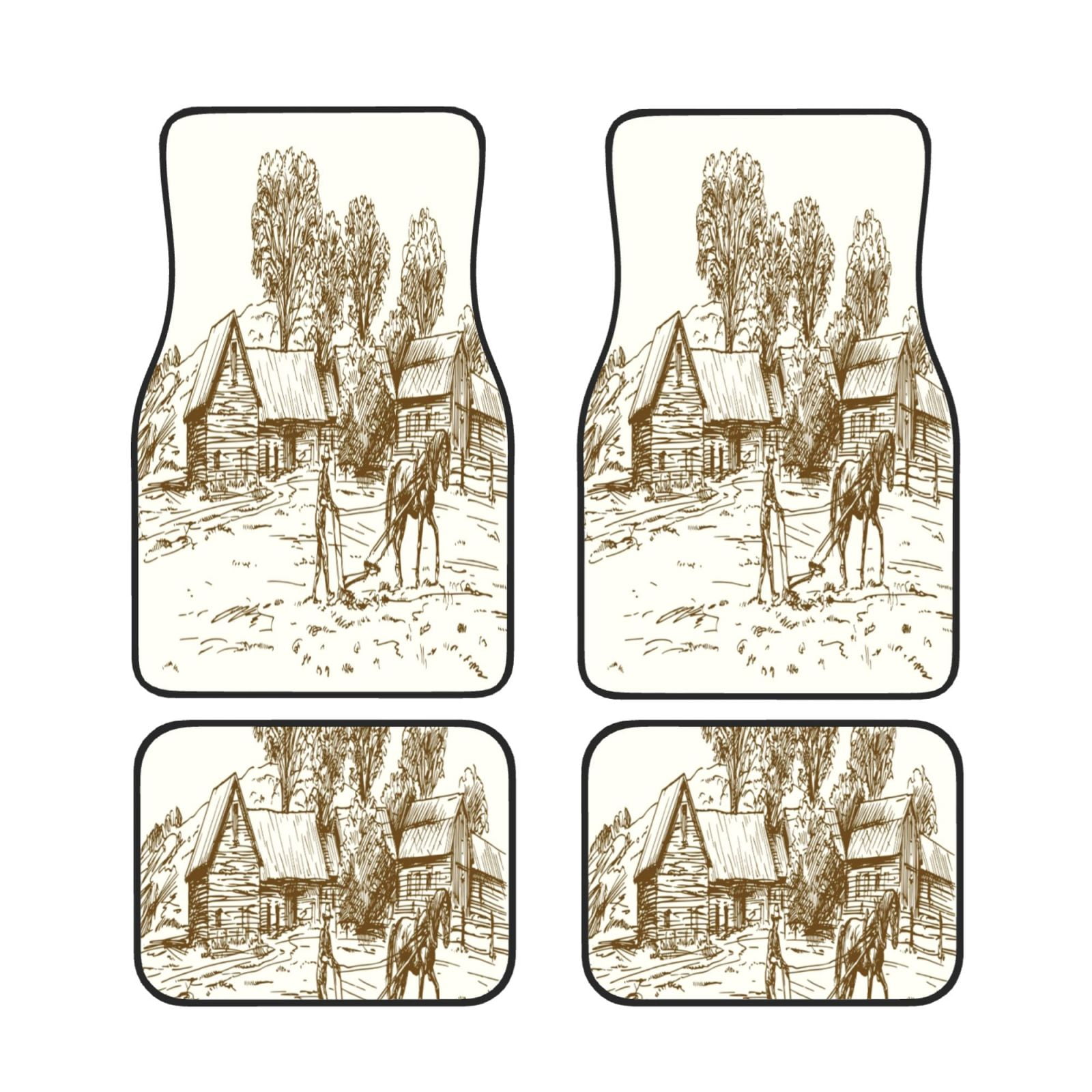 Easygdp Plowed Field With Horses Car Foot Mat Set of 4 Pieces, Anti ...