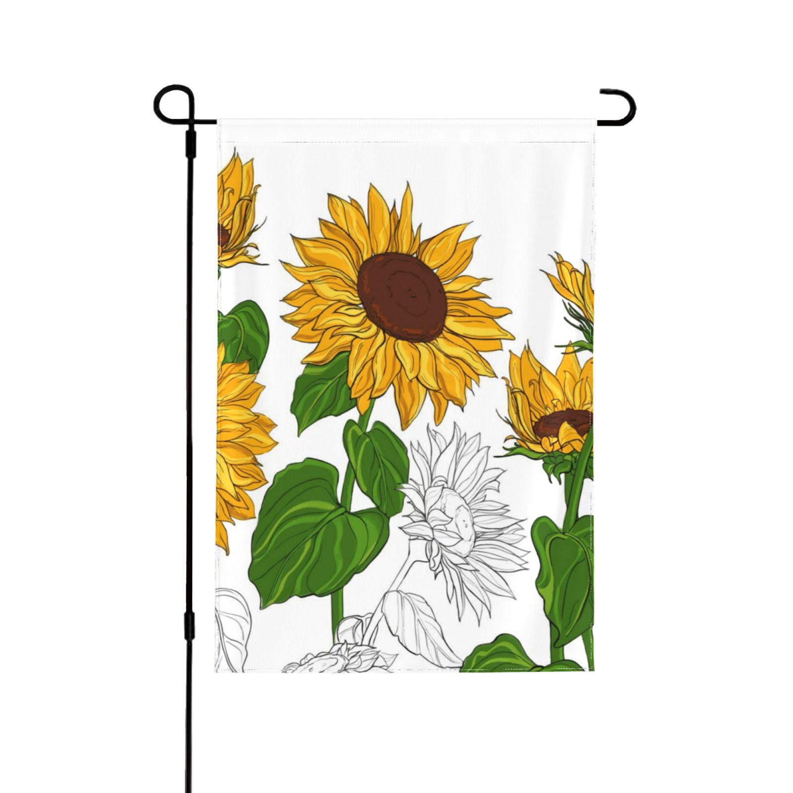 Easygdp Plump Sunflower And Sketch Garden Flag Yard Flag Welcome Flag ...