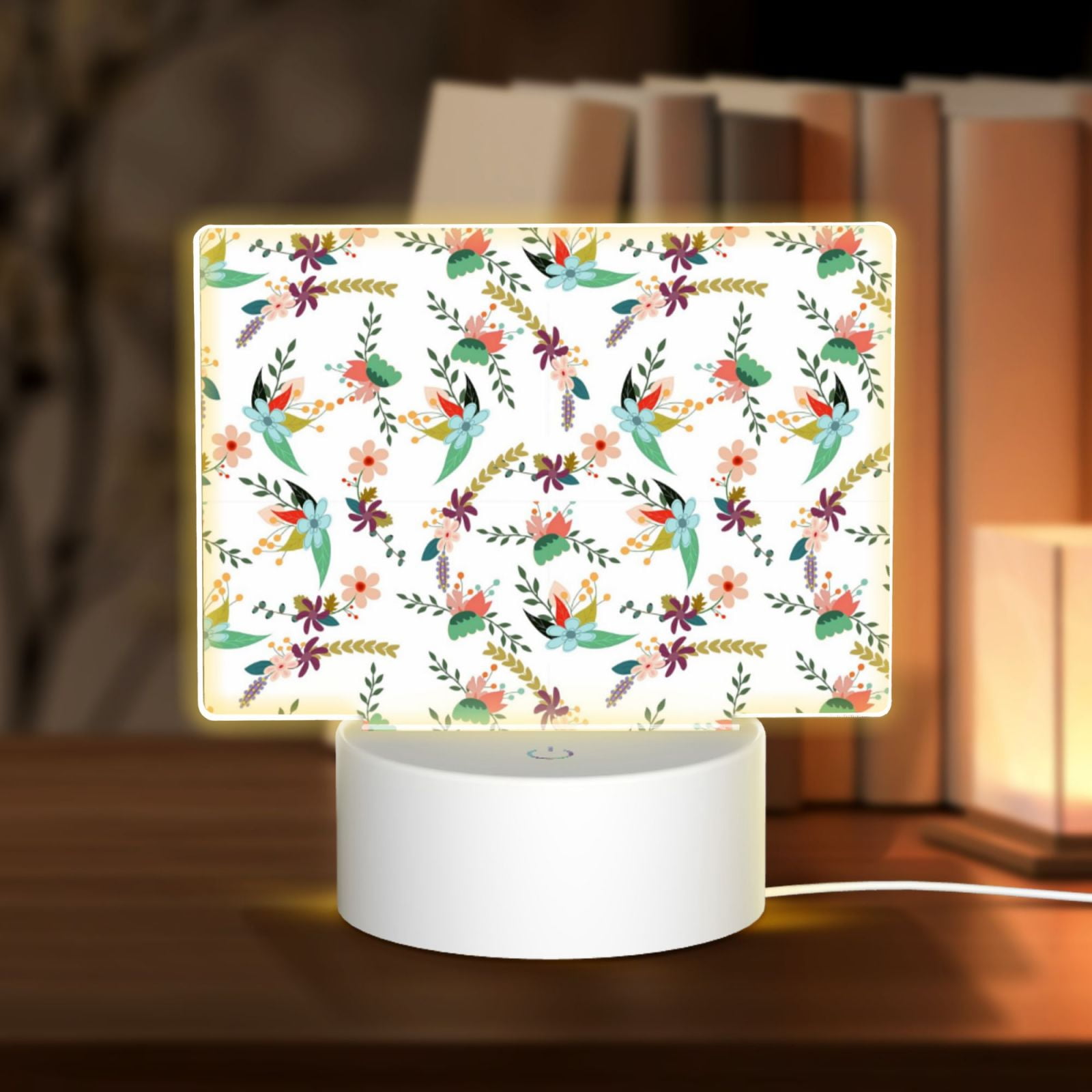 Easygdp Pretty Floral With Leaves Rectangular Acrylic Night Light ...