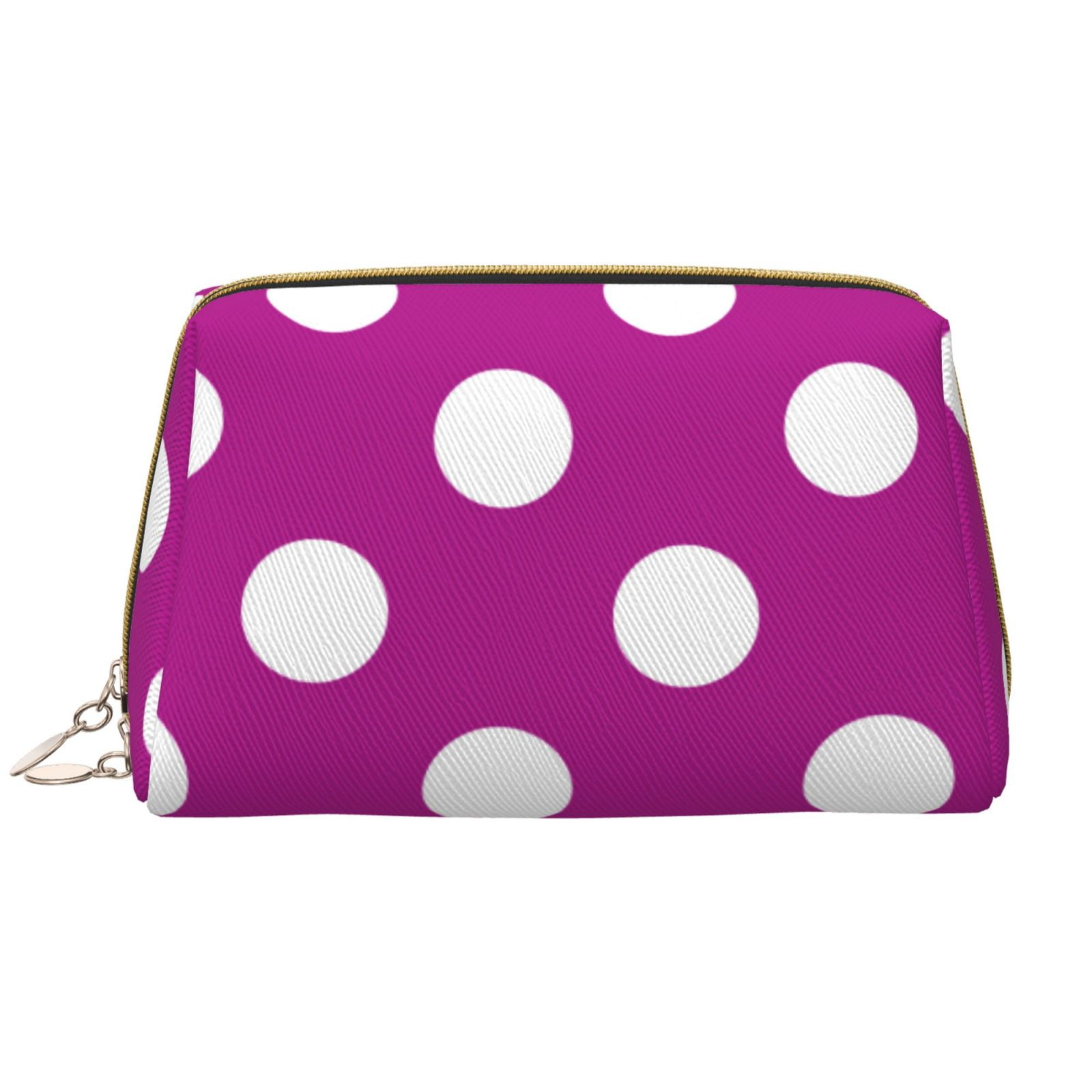 Easygdp Purlpe And White Polka Dot Leather Makeup Bag Zipper Pouch ...