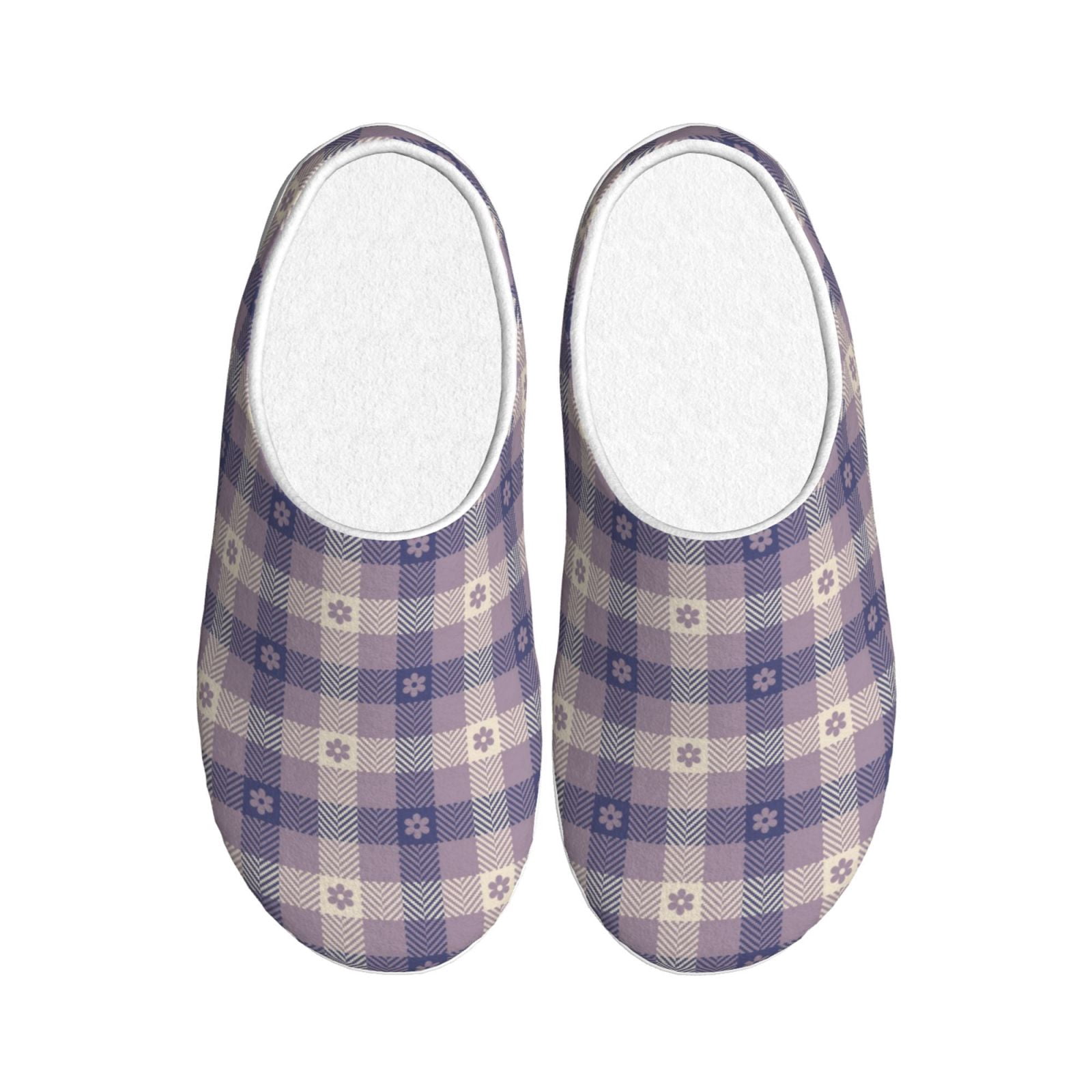 Easygdp Purple Floral Gingham Check Plaid Slippers for Women Mens ...