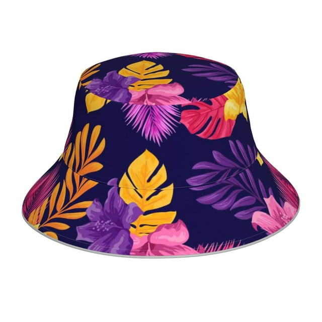 Easygdp Purple Flower Double-Sided Reflective Fisherman Hat for Outdoor ...