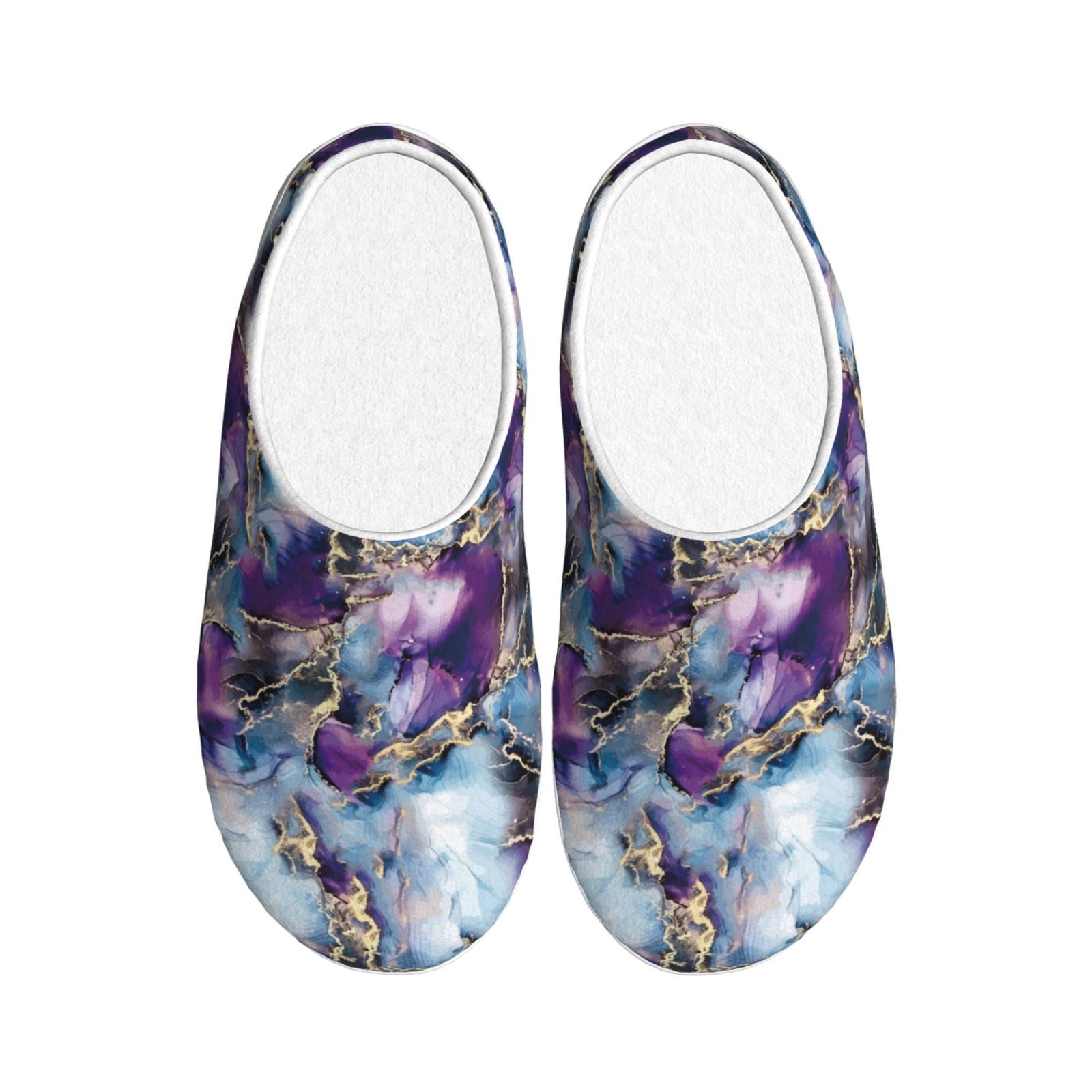 Easygdp Purple Marble Texture Slippers for Women Mens Winter Warm Home ...