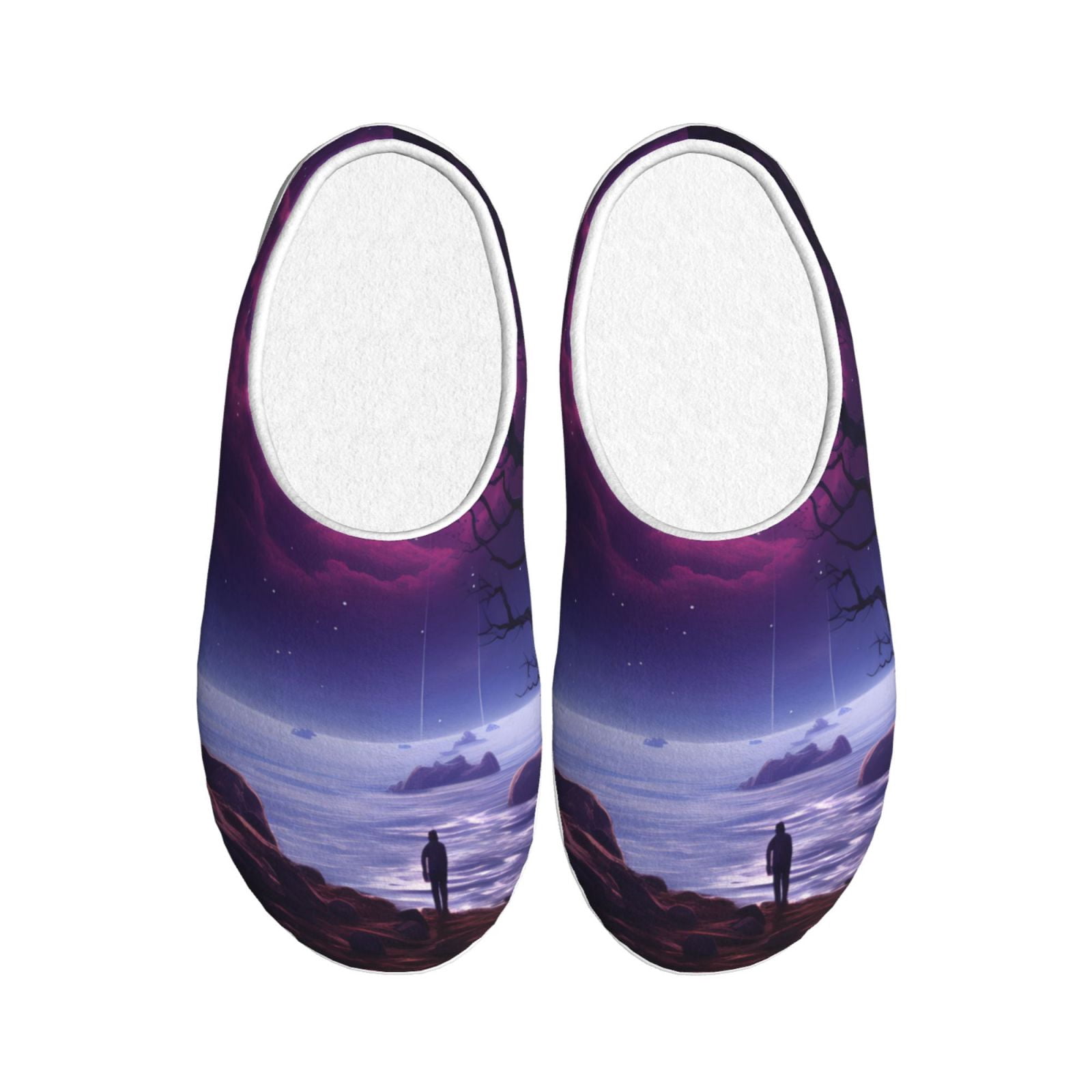 Easygdp Purple Moon Tree Night Sky Slippers for Women Mens Winter Warm ...