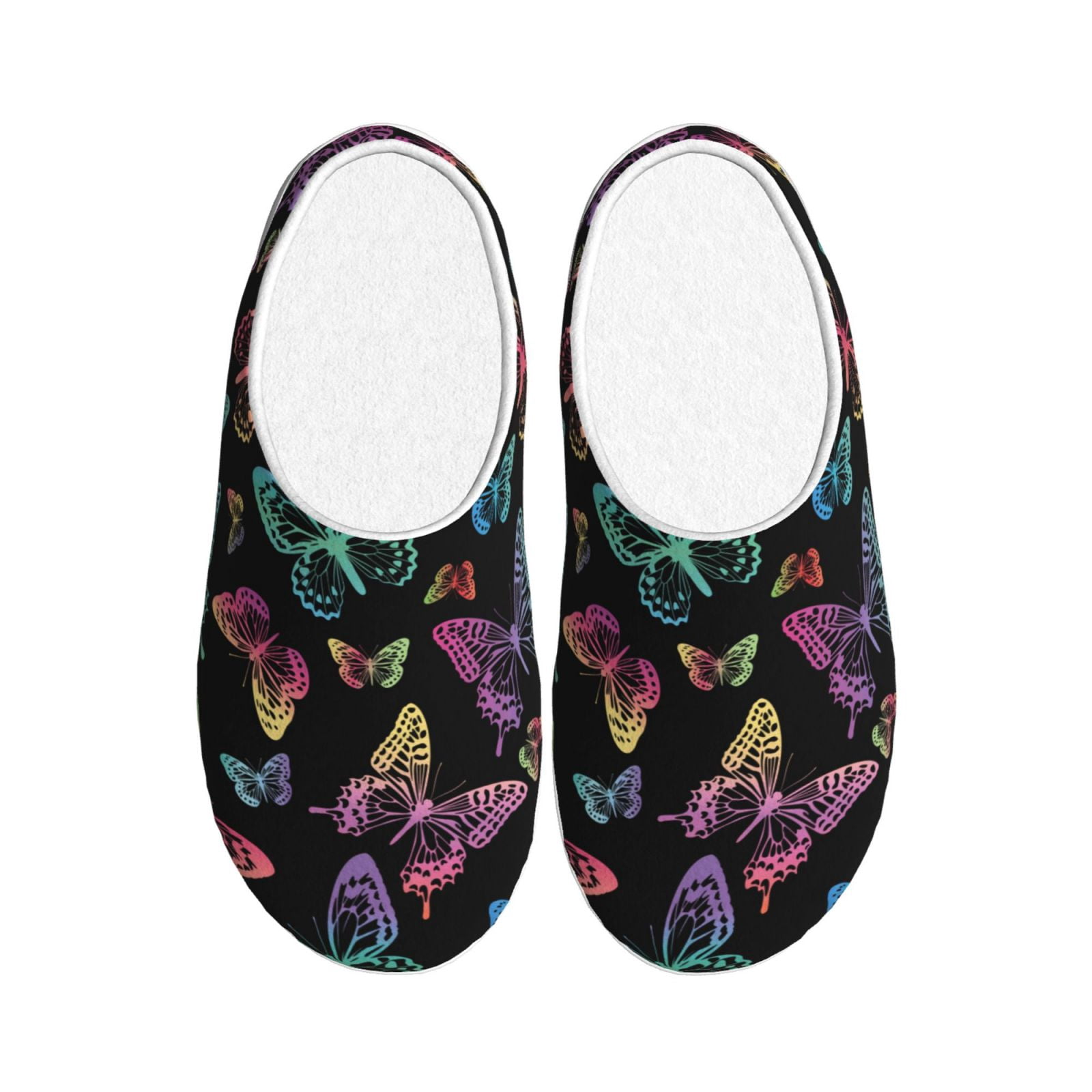 Easygdp Rainbow Butterflies Slippers for Women Mens Winter Warm Home ...