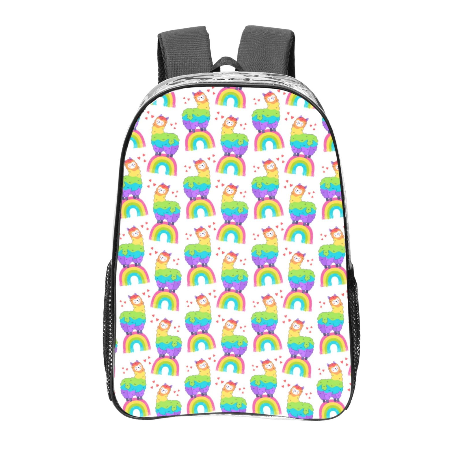Easygdp Rainbow Llama Clear Backpack, Transparent Bookbag for School ...