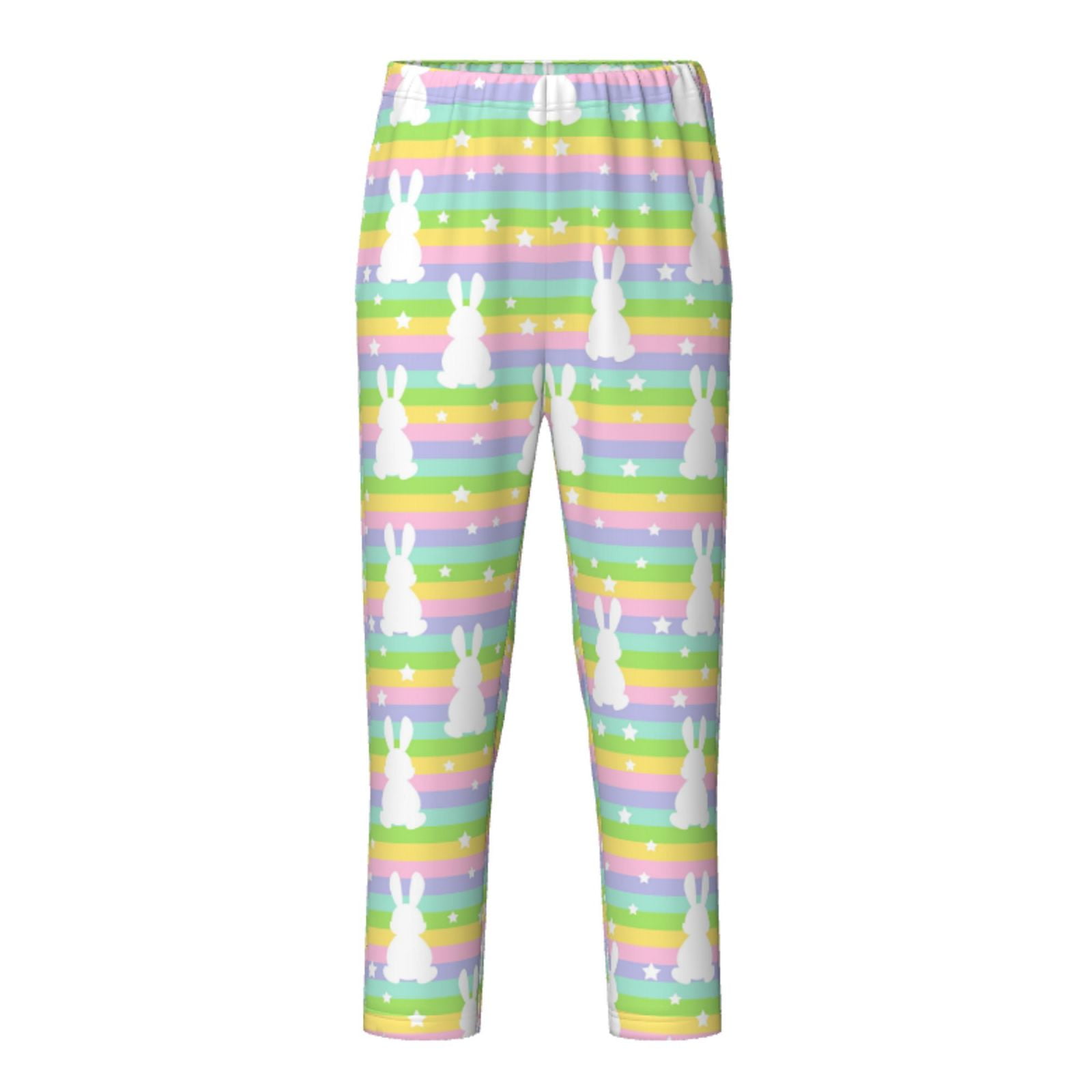 Easygdp Rainbow Rabbit Boys Girls Pajama Pants Long Sleep Pants Waist ...