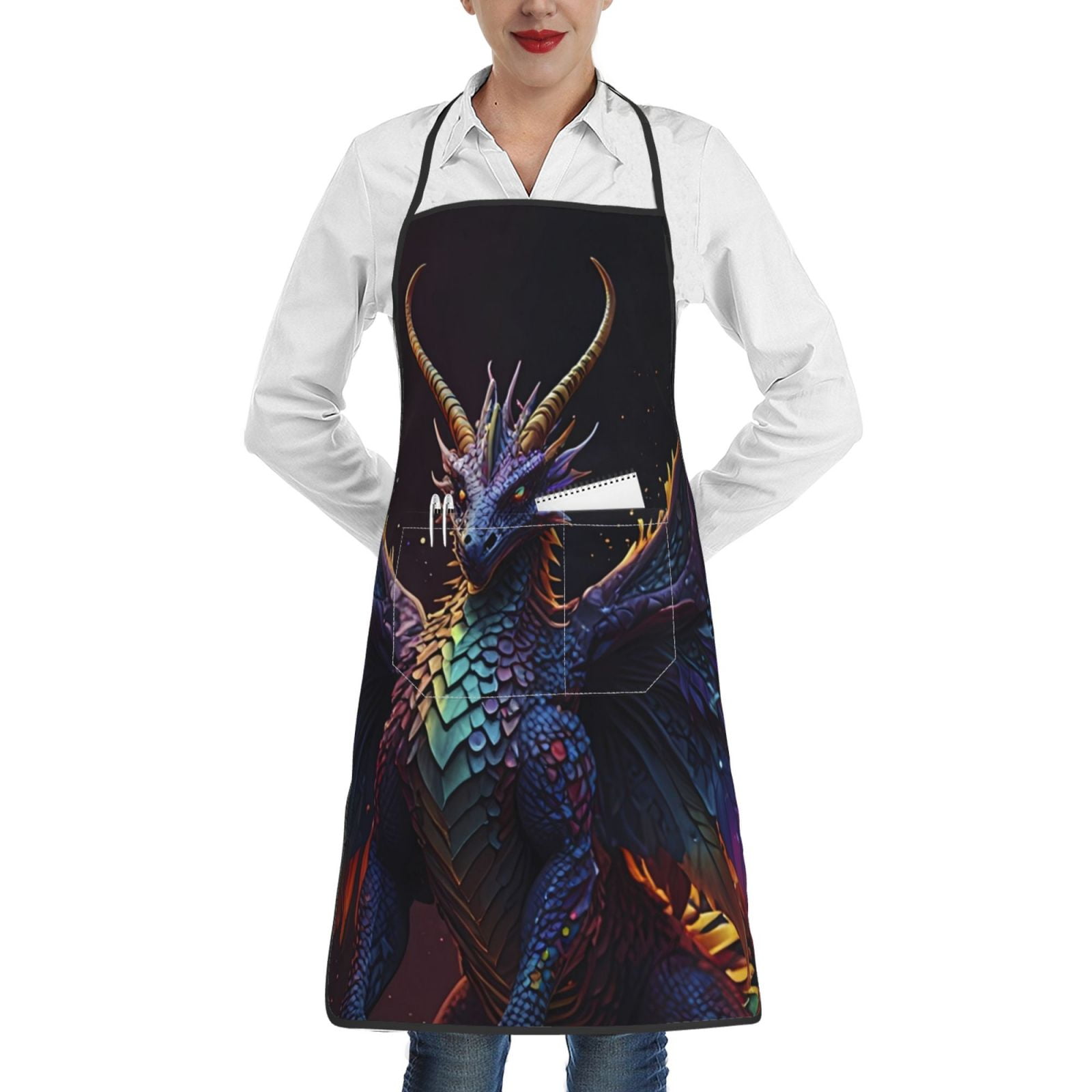 Easygdp Rainbow Wings Majestic Dragon Apron Waterdrop Resistant with 2 ...