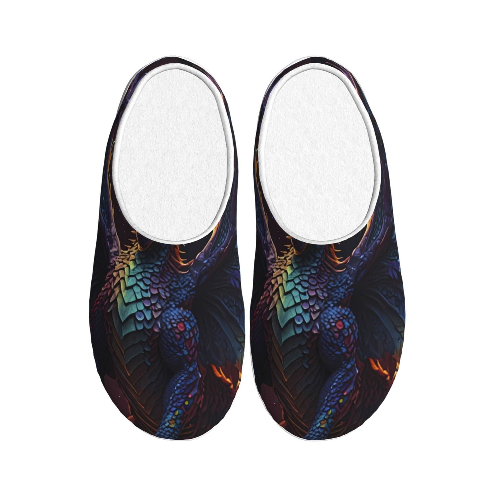 Easygdp Rainbow Wings Majestic Dragon Slippers for Women Mens Winter ...