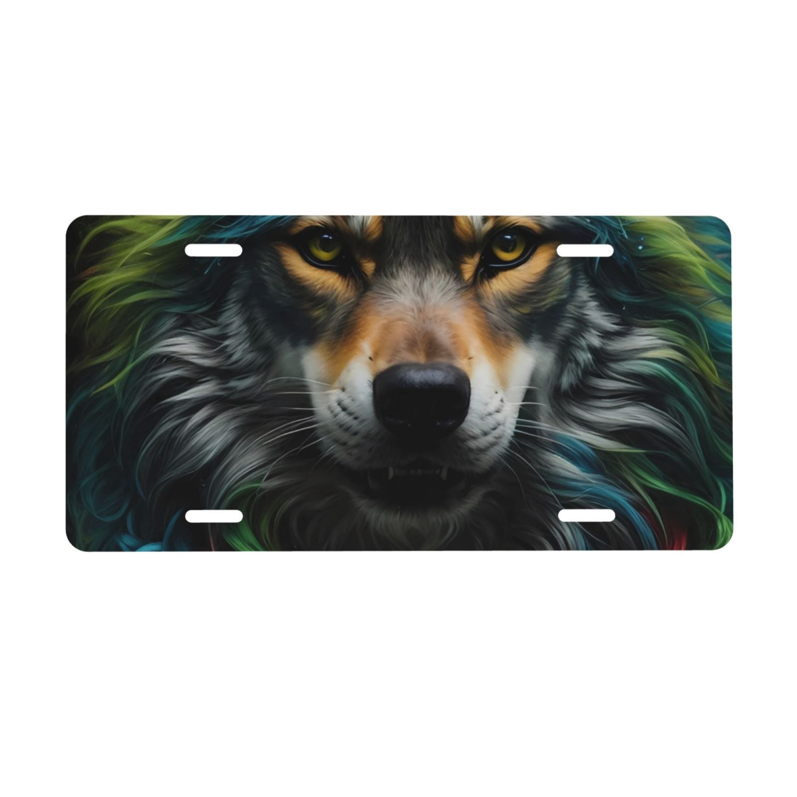 Easygdp Realistic Style Colorful Wolf License Plate Car Front License ...