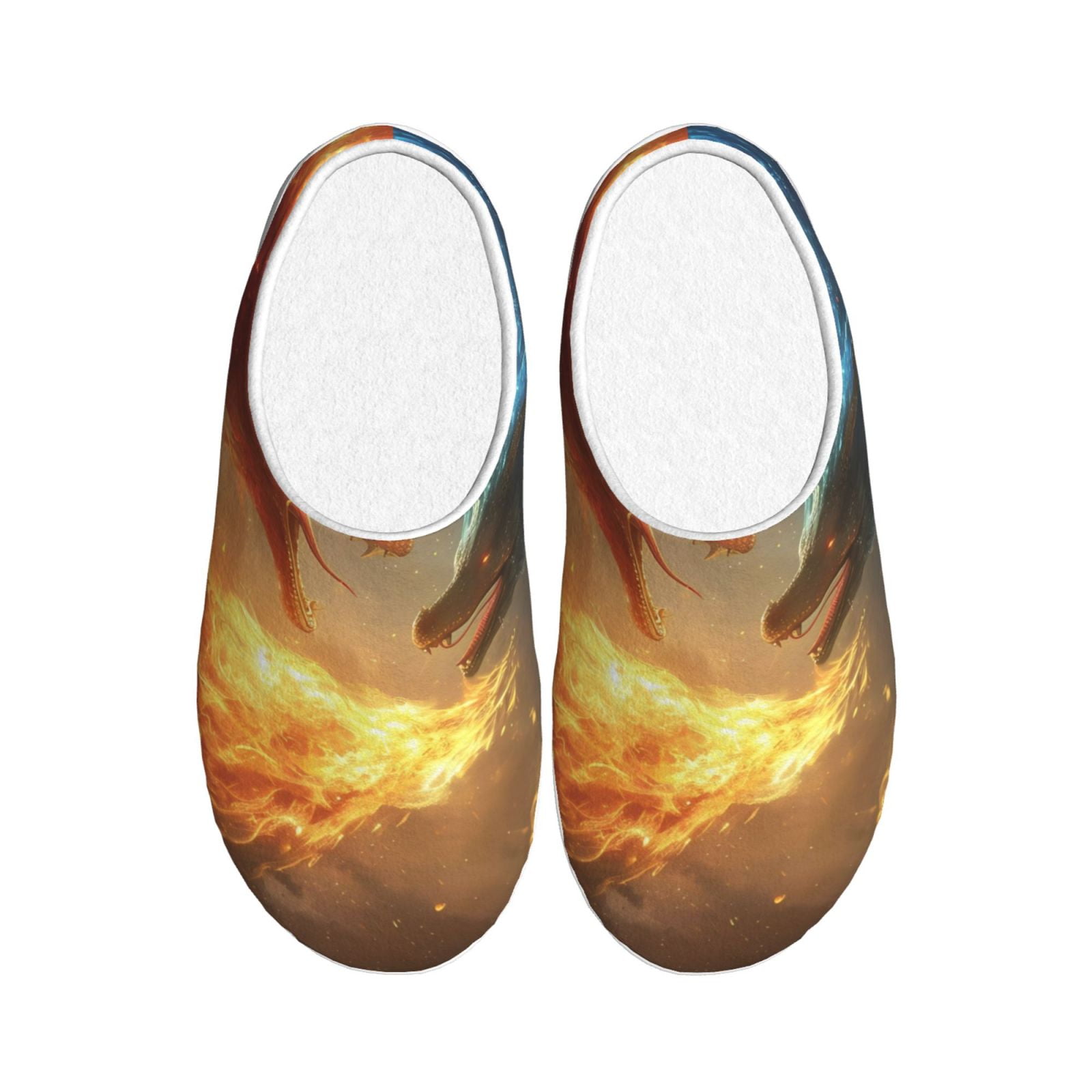 Easygdp Red And Blue Fire Dragon B Slippers for Women Mens Winter Warm ...