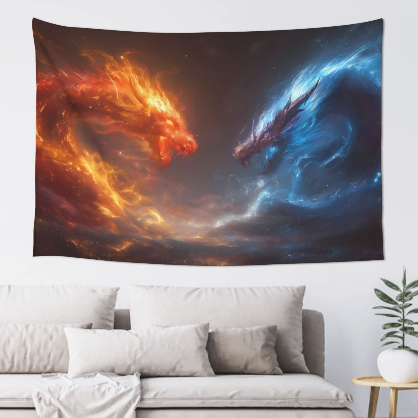 Easygdp Red And Blue Fire Dragon D Tapestry Wall Hanging, Wall ...