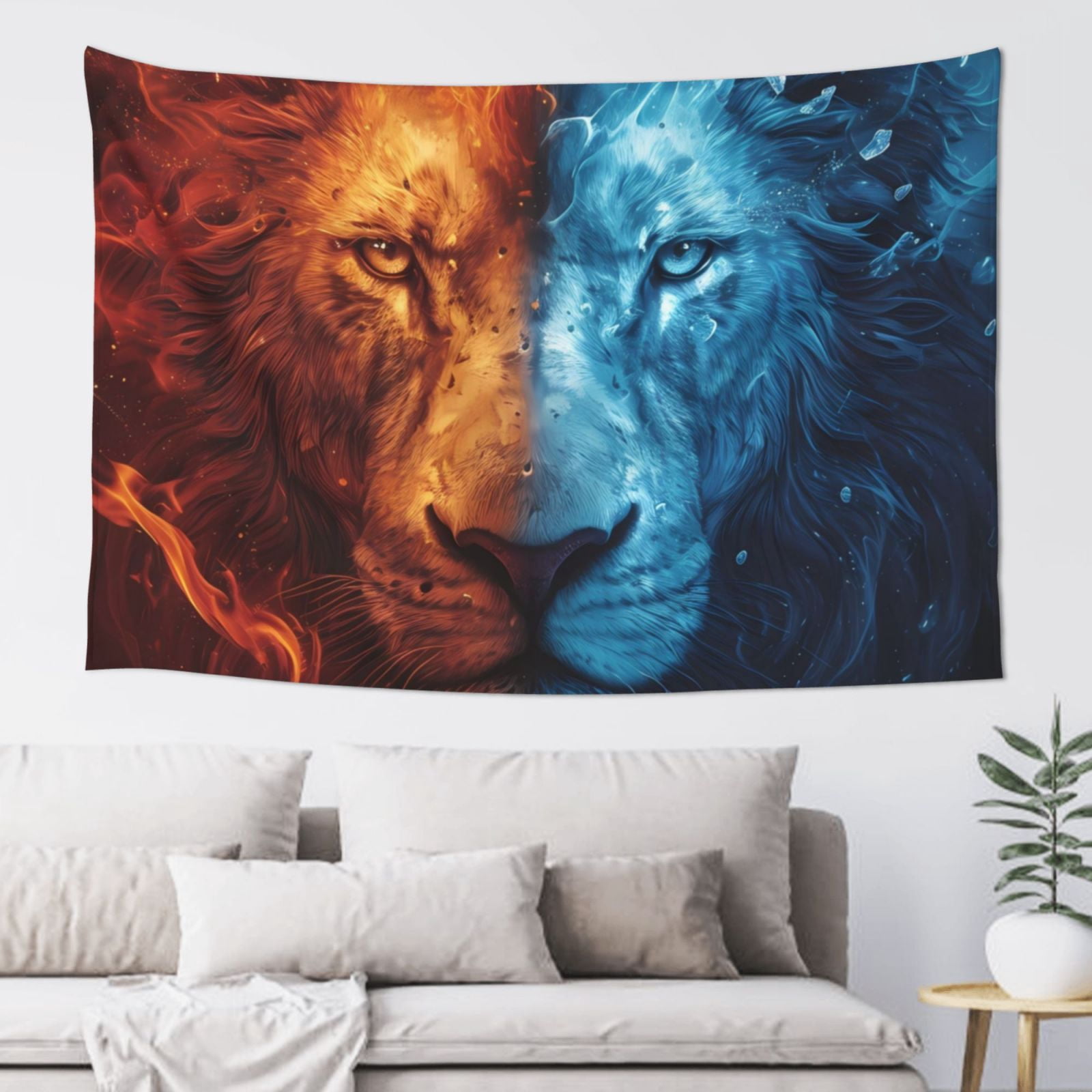 Easygdp Red And Blue Fire Lion Tapestry Wall Hanging, Wall Tapestries ...