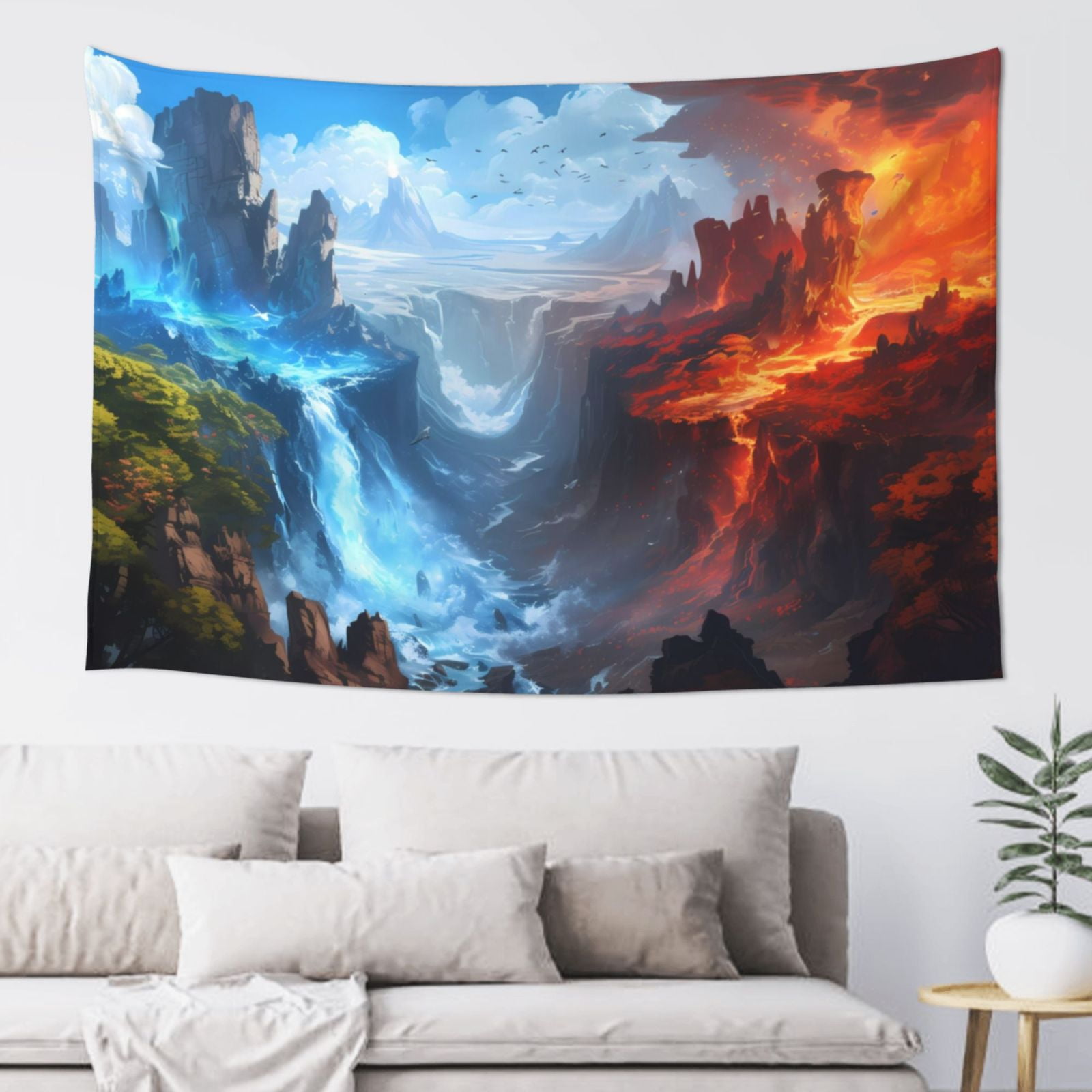 Easygdp Red And Blue Fire Mountains Tapestry Wall Hanging, Wall ...