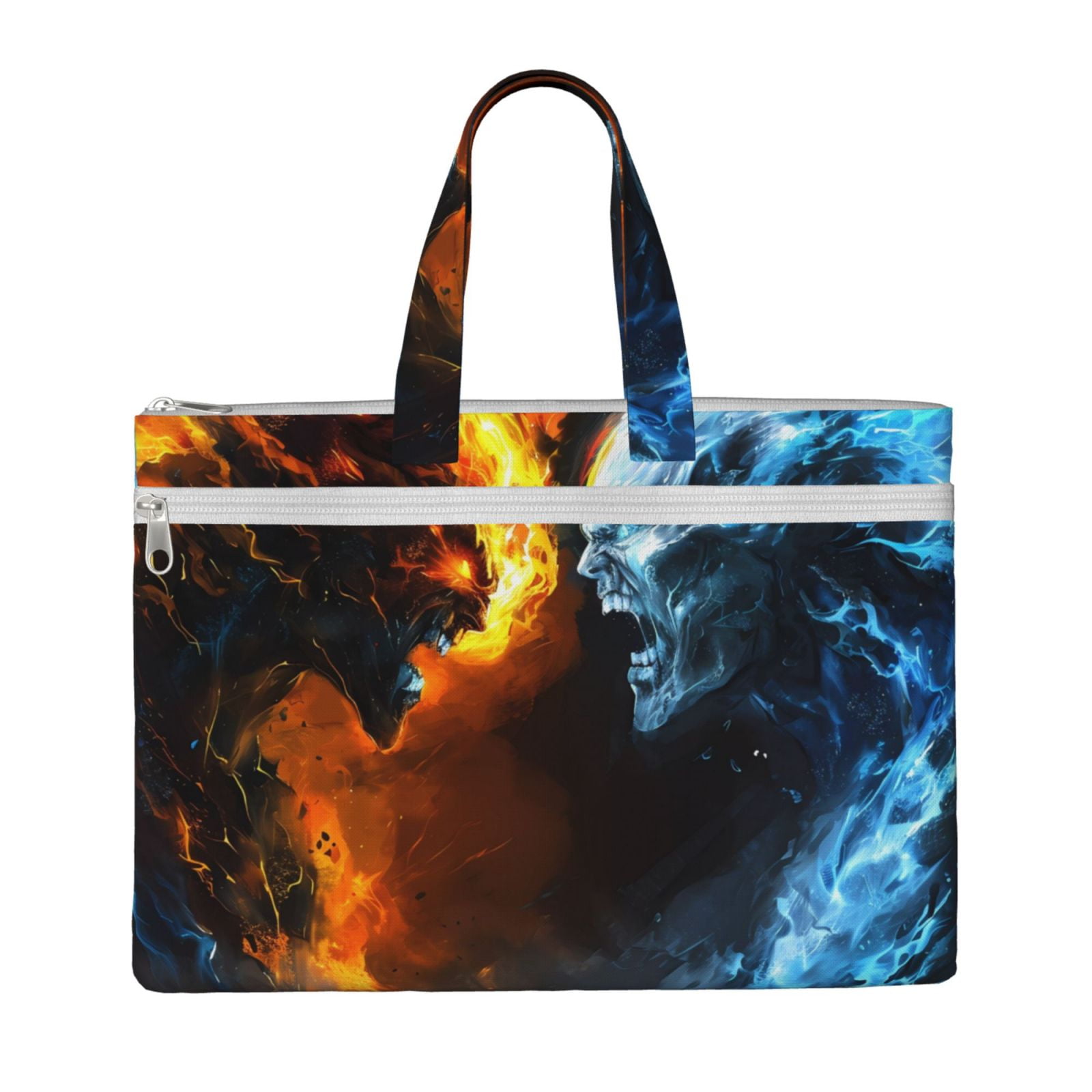 Easygdp Red And Blue Fire Skull Warrior Canvas Document Bag File Bag ...