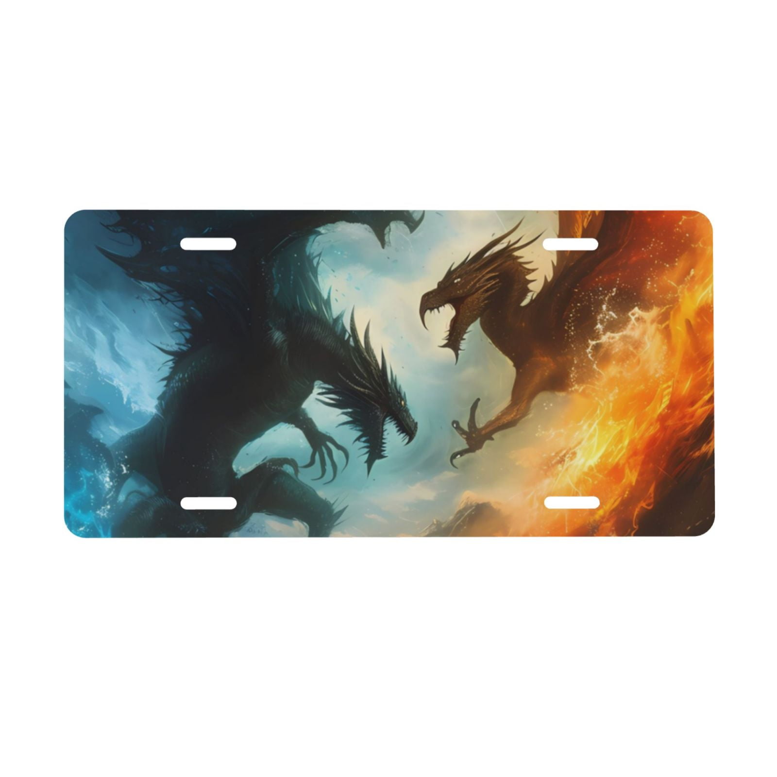 Easygdp Red And Blue Flame Wave Dragon License Plate Car Front License ...