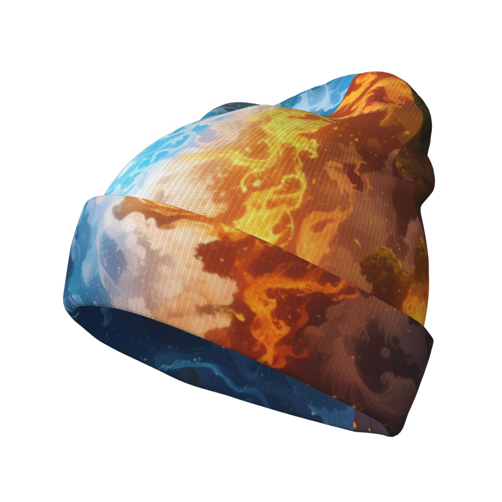 Easygdp Red And Blue Flame Waves Winter Beanie for Men Women Beanie ...