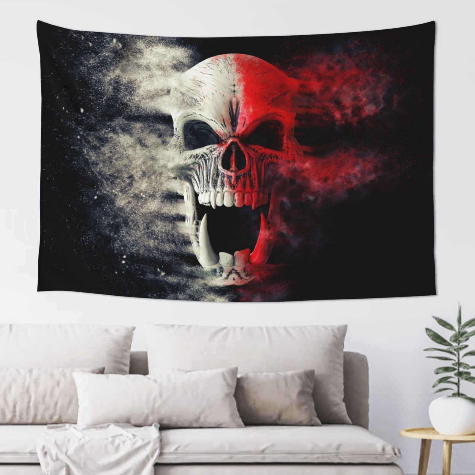 Easygdp Red And White Screaming Demon Skull Tapestry Wall Hanging, Wall ...
