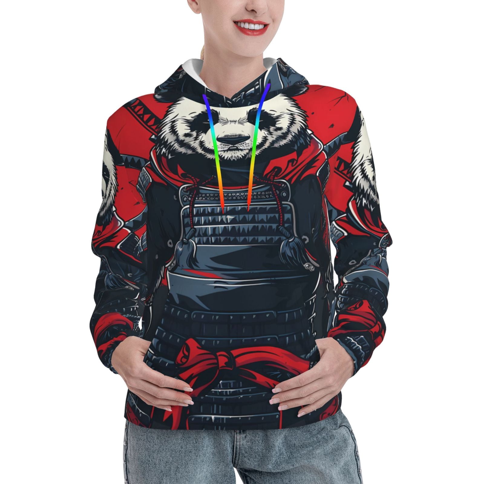 Easygdp Red Black Eastern Panda Warrior Womens Casual Hoodies ...