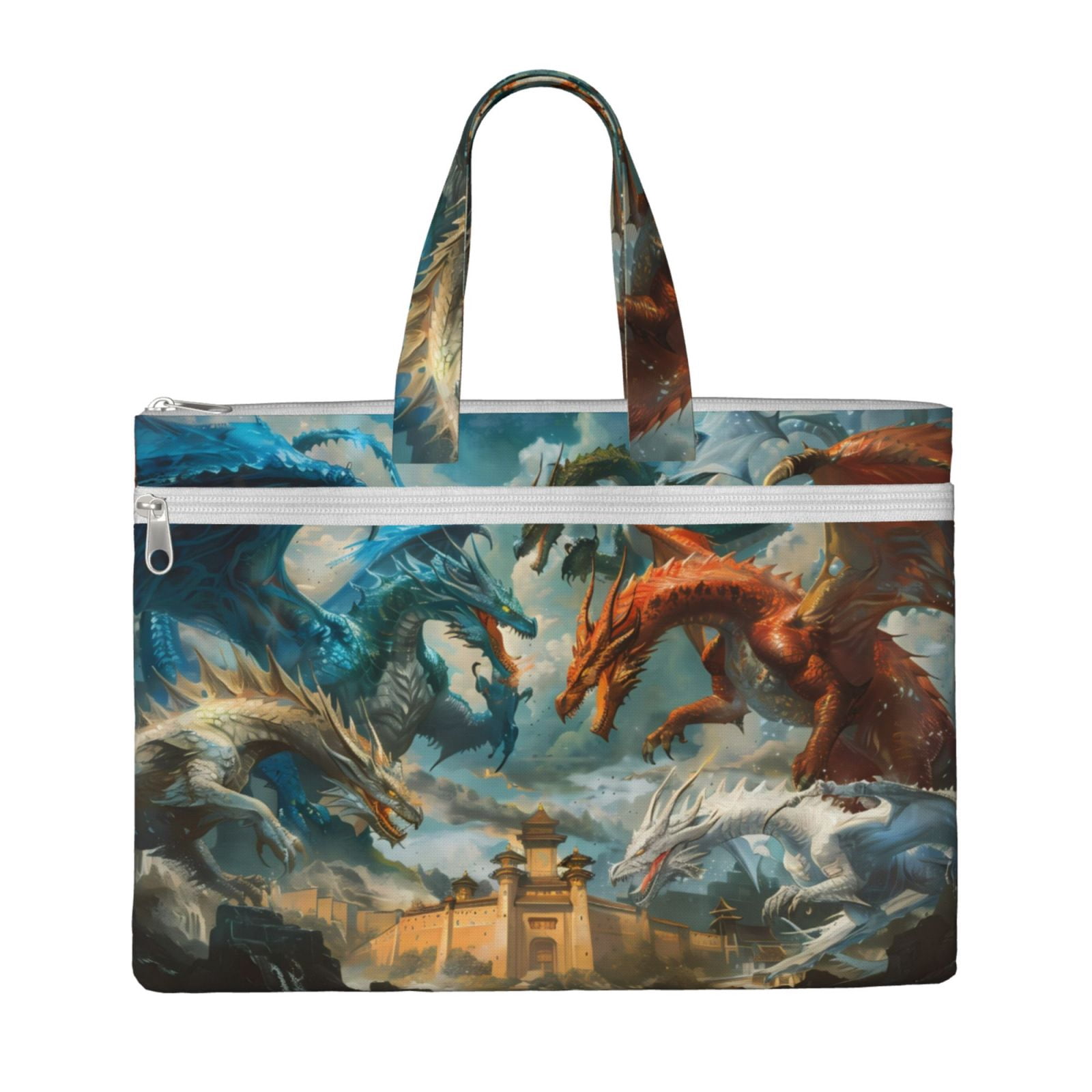 Easygdp Red Blue Dragon Battle Epic Canvas Document Bag File Bag Handle ...