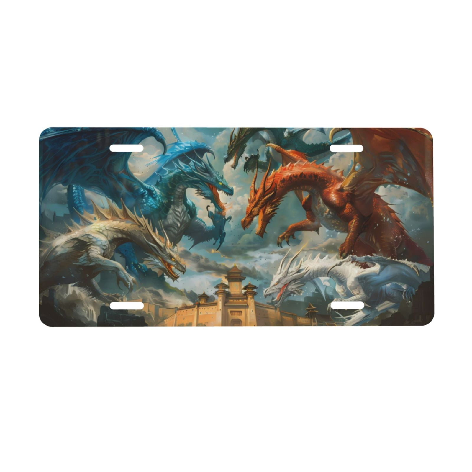 Easygdp Red Blue Dragon Battle Epic License Plate Car Front License ...