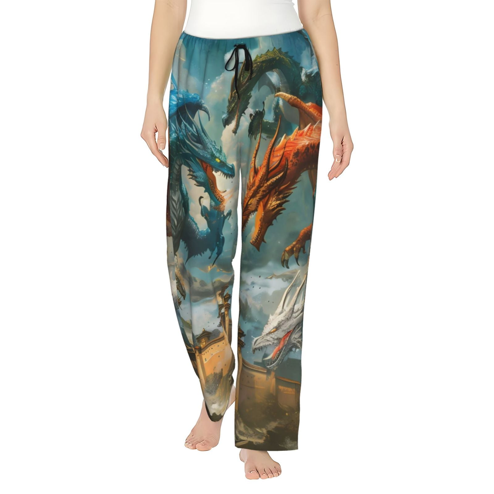 Easygdp Red Blue Dragon Battle Epic Women's Drawstring Pajama Pants ...
