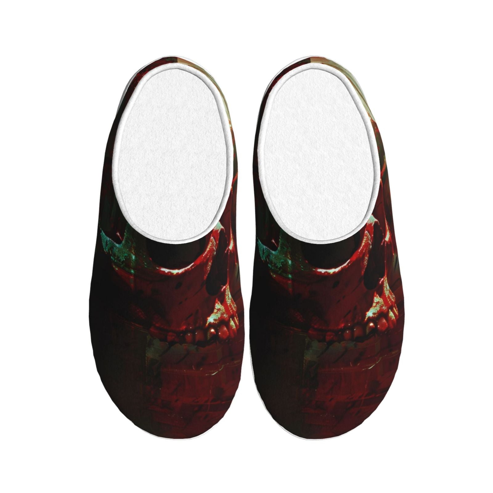 Easygdp Red Dark Skull Abstract Slippers for Women Mens Winter Warm ...