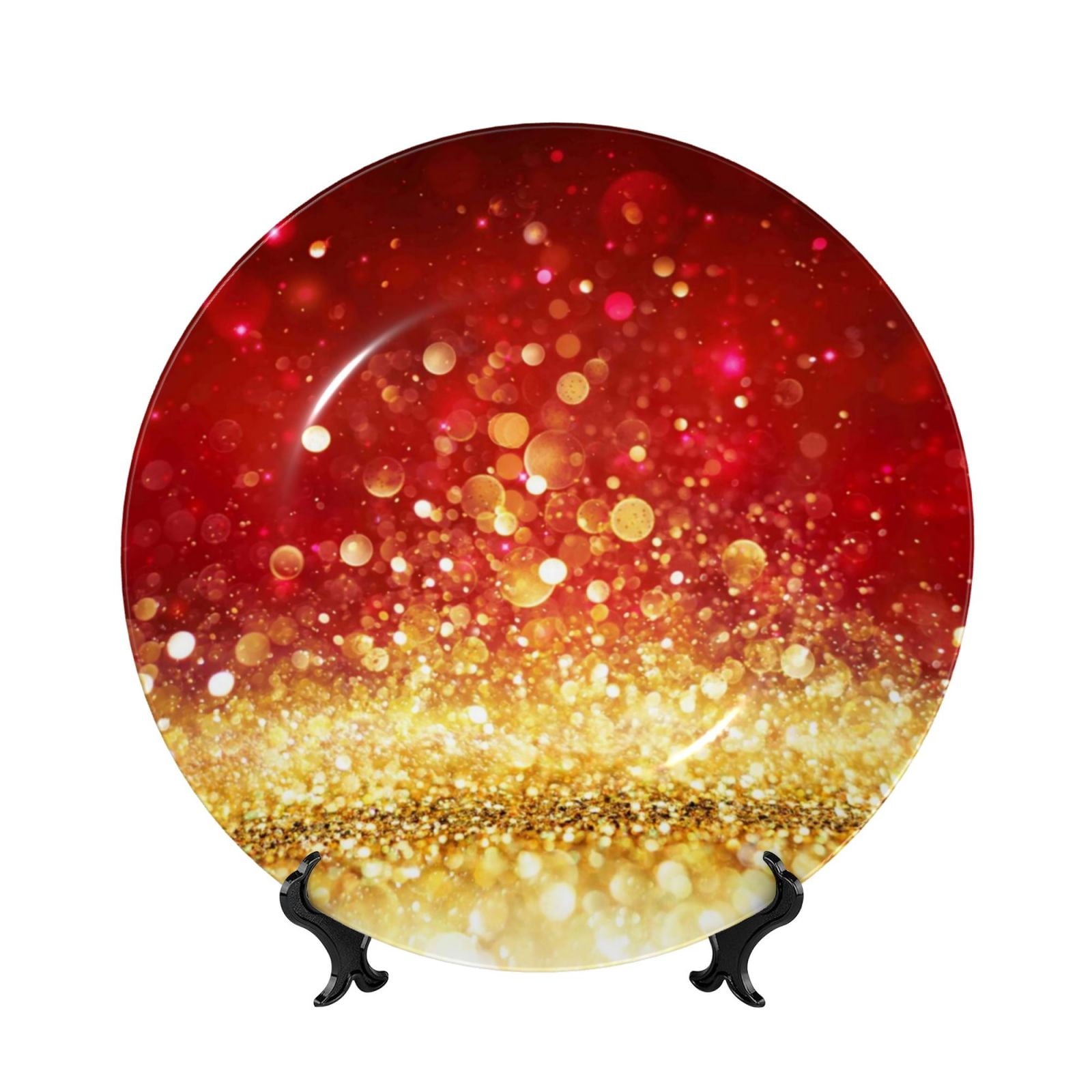 Easygdp Red Gold Glitter Bone China Decorative Plate Ceramic Dinner ...