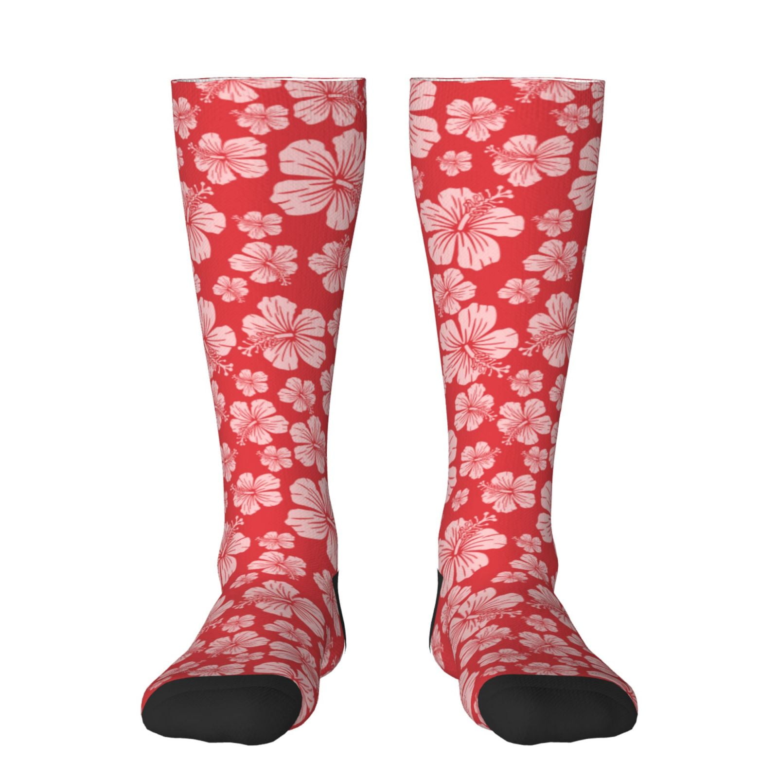 Easygdp Red Hibiscus Flower Soccer Socks Sport Knee High Socks Calf ...