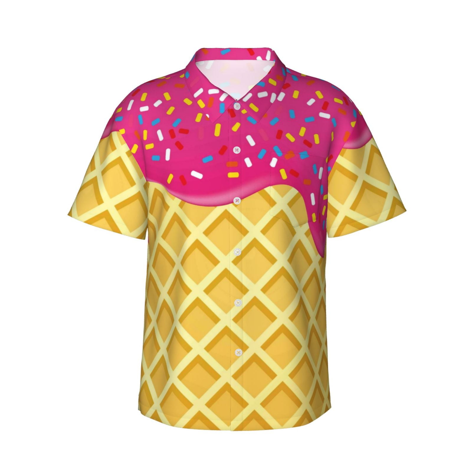 Easygdp Red Ice Cream Men's Hawaiian Shirts Print Lapel Short Sleeve ...