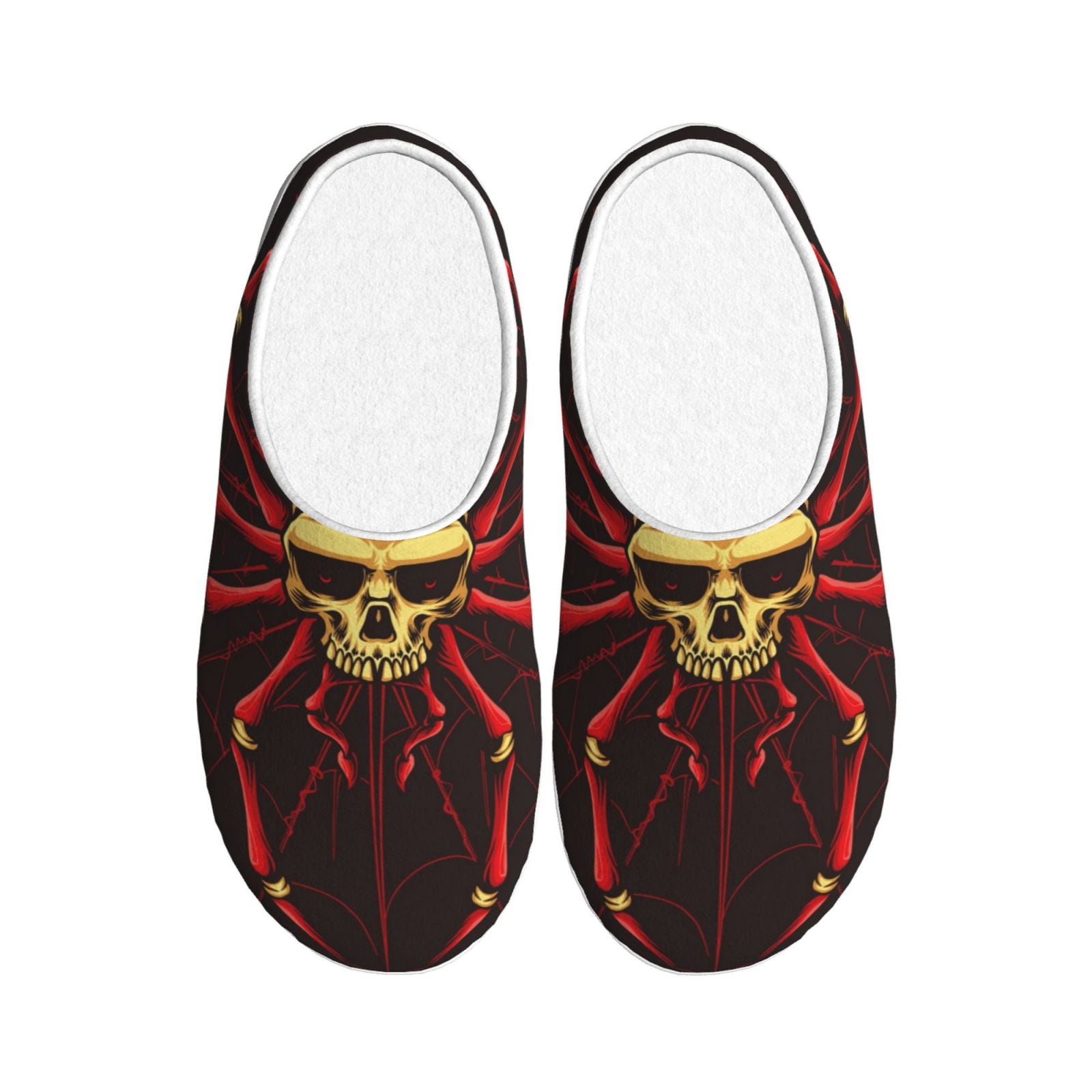Easygdp Red Skull Spider Slippers for Women Mens Winter Warm Home ...