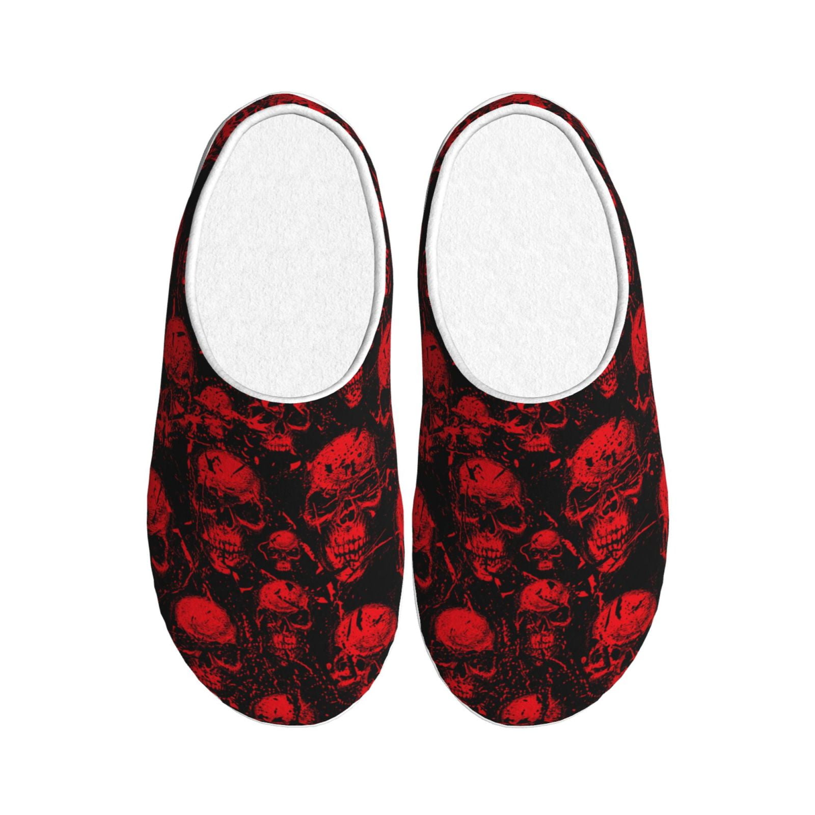 Easygdp Red Skulls Slippers for Women Mens Winter Warm Home Slippers ...